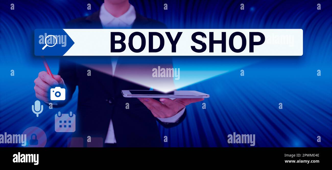 Conceptual caption Body Shop, Concept meaning a shop where automotive ...