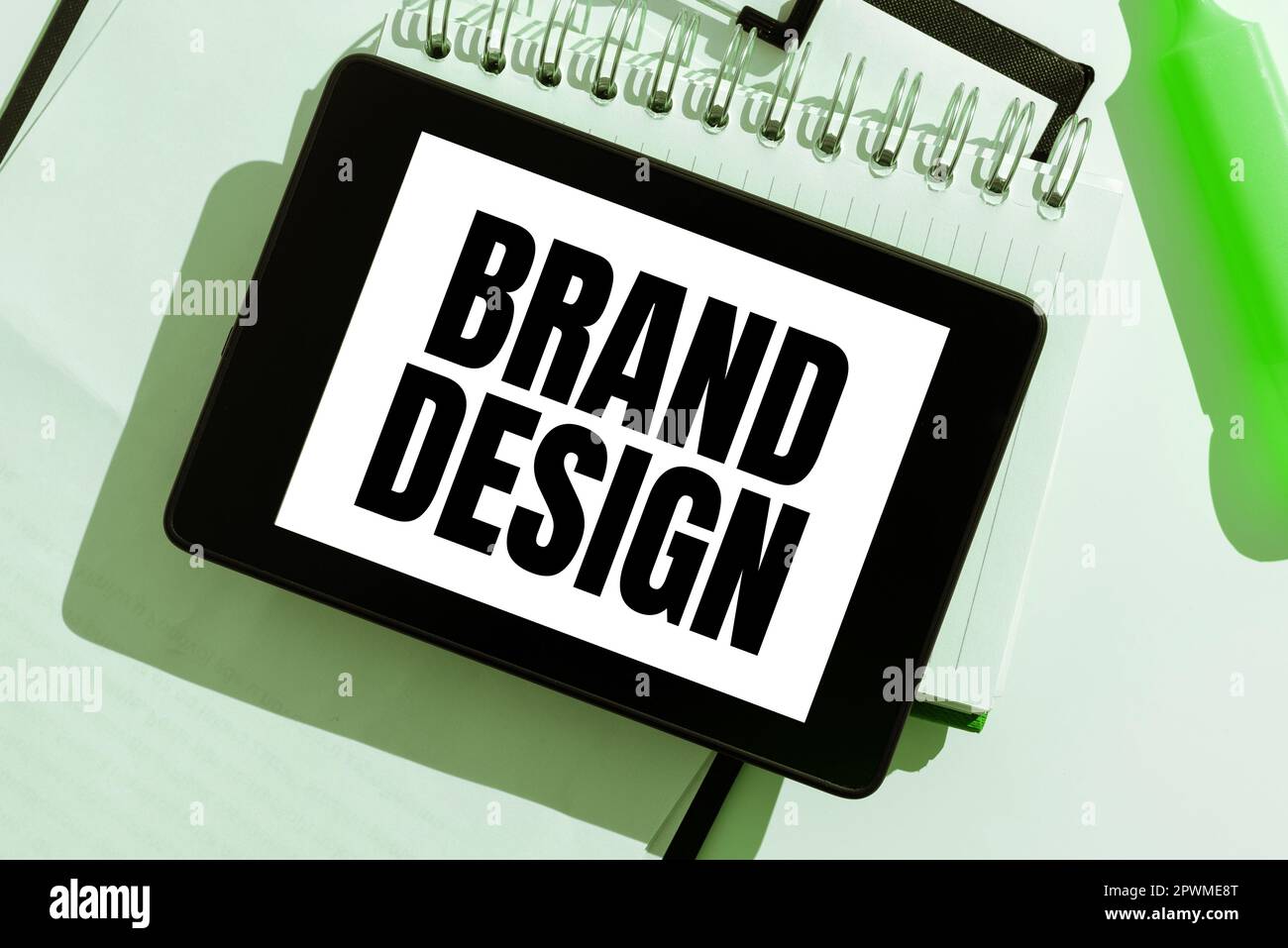 Hand writing sign Brand Design, Business overview visual elements that ...