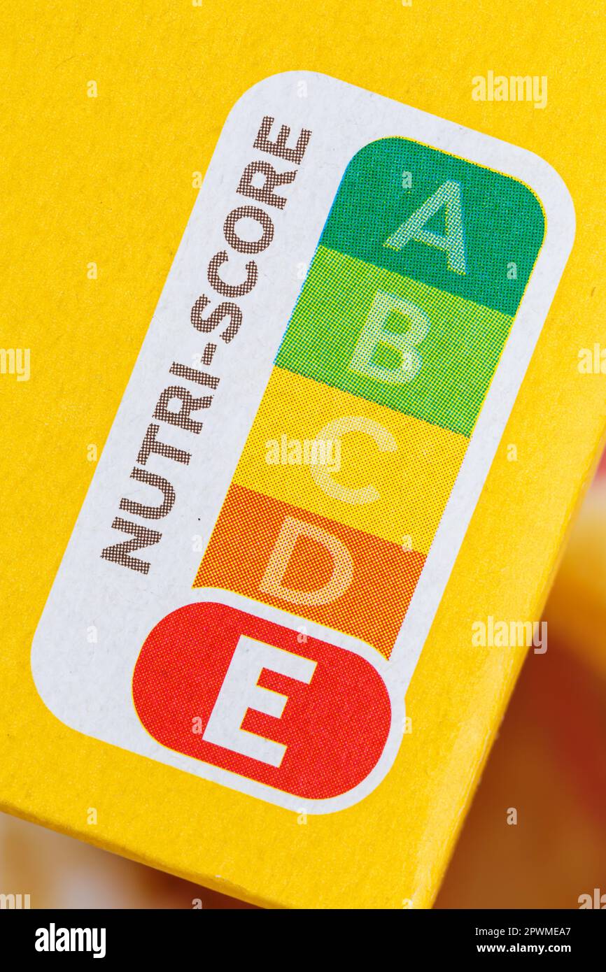 Nutri Score nutrition label symbol unhealthy eating for food portrait ...