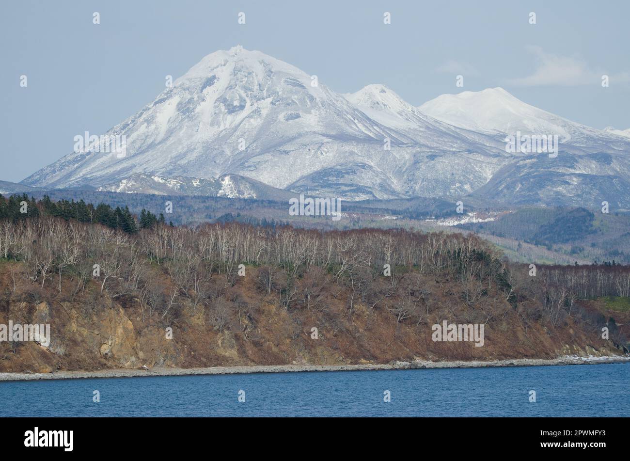 East coast of the Shiretoko Peninsula and Shiretoko Mountain Range with ...