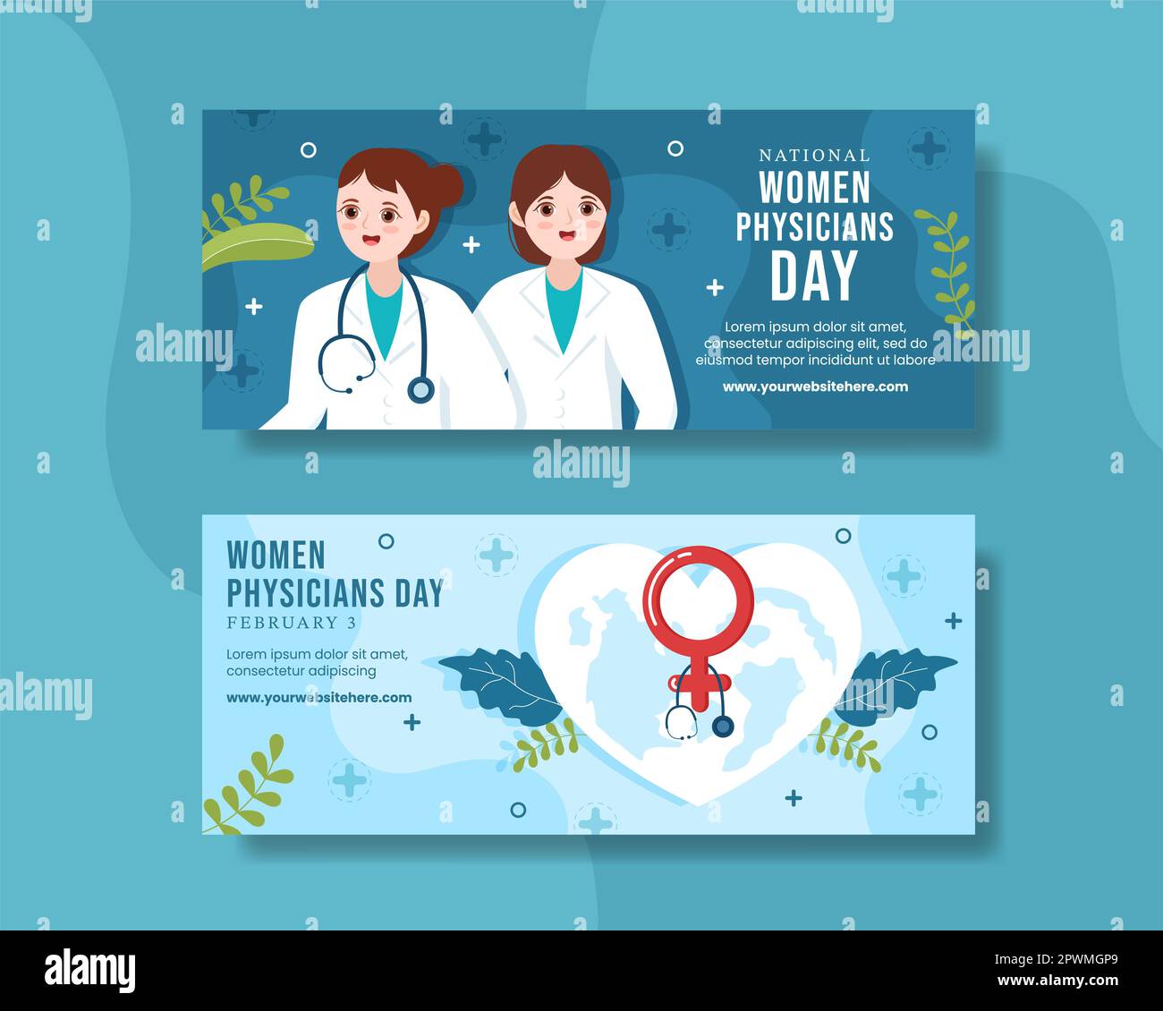 National Women Physicians Day Banner Flat Cartoon Hand Drawn Templates ...