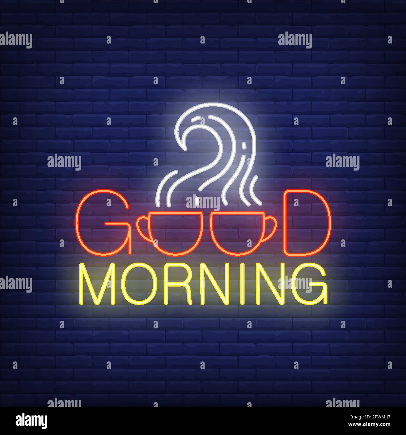 Good morning neon lettering with coffee cups Stock Vector Image & Art ...