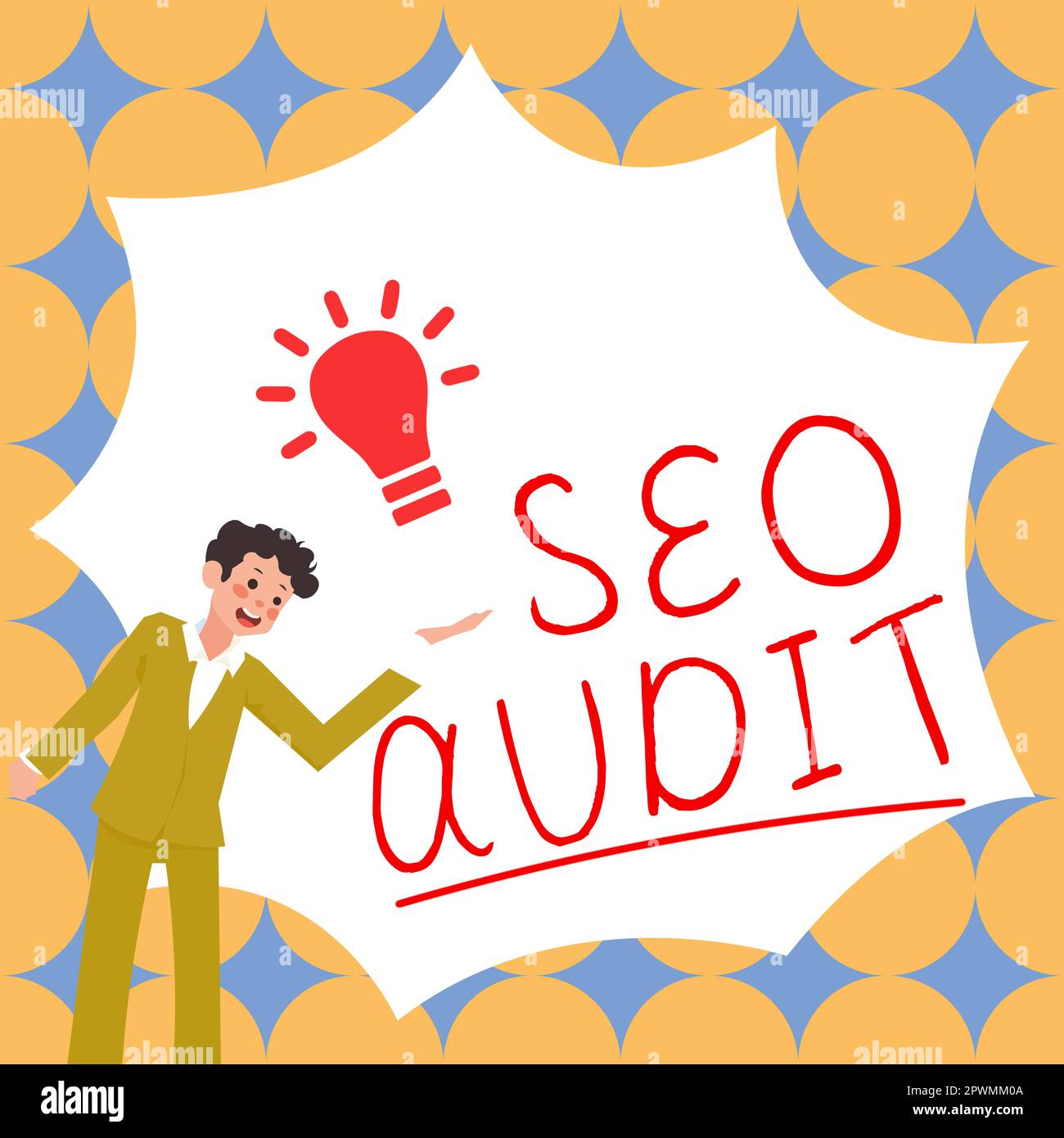 Text caption presenting Seo Audit, Concept meaning Search Engine Optimization validating and ...