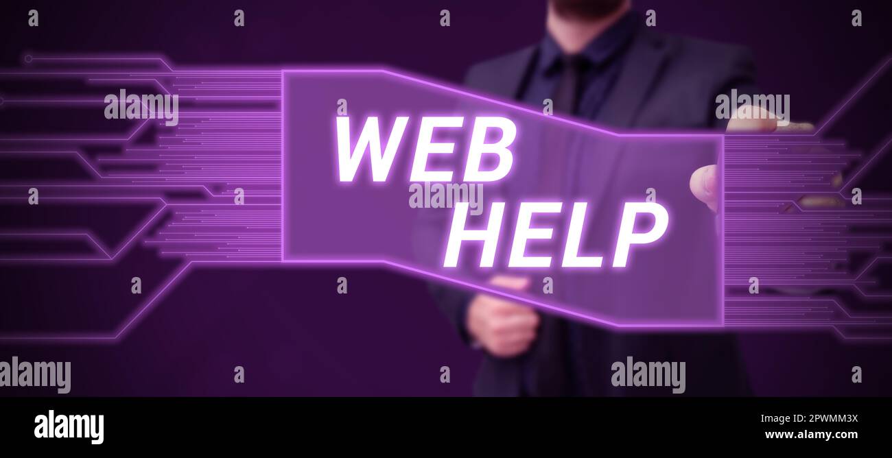 Hand writing sign Web Help, Business showcase procedural or reference ...