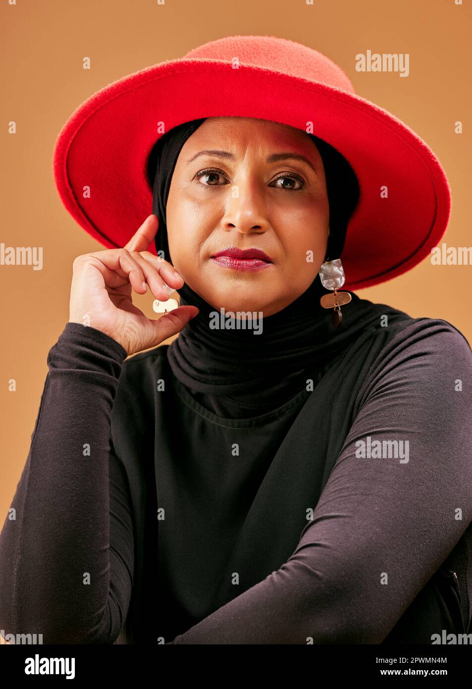 Muslim woman, fashion and hijab for islamic culture style with makeup ...