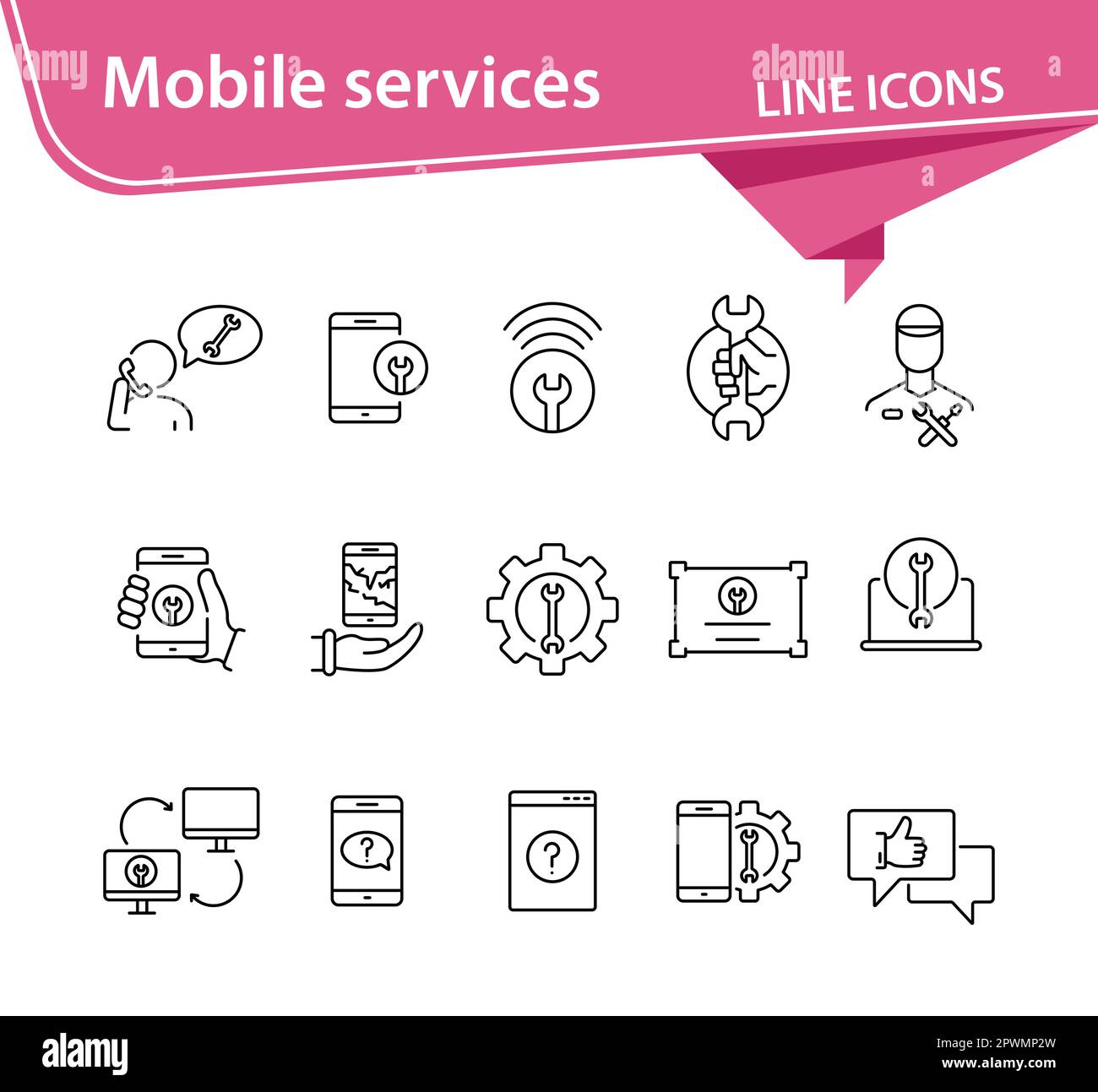 Mobile services line icon set Stock Vector Image & Art - Alamy