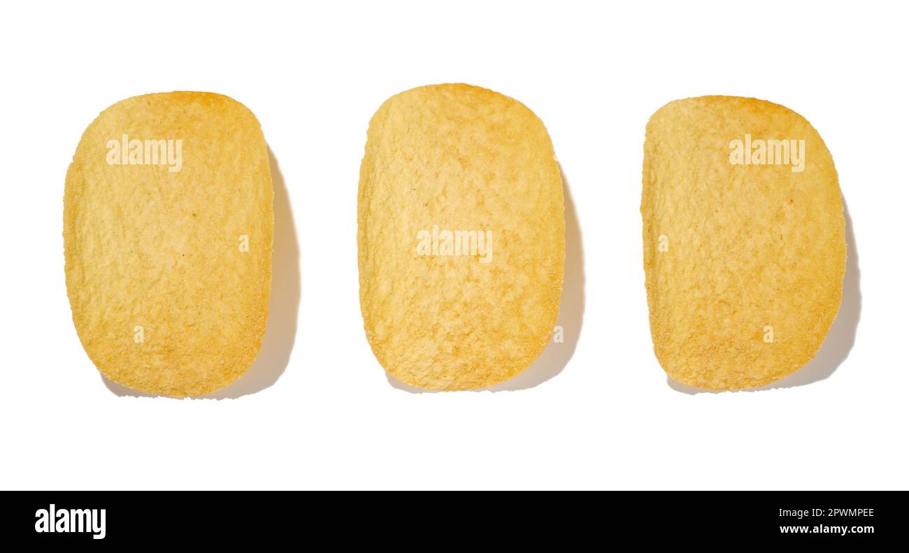 Round potato chips with paprika isolated on white background, snack ...