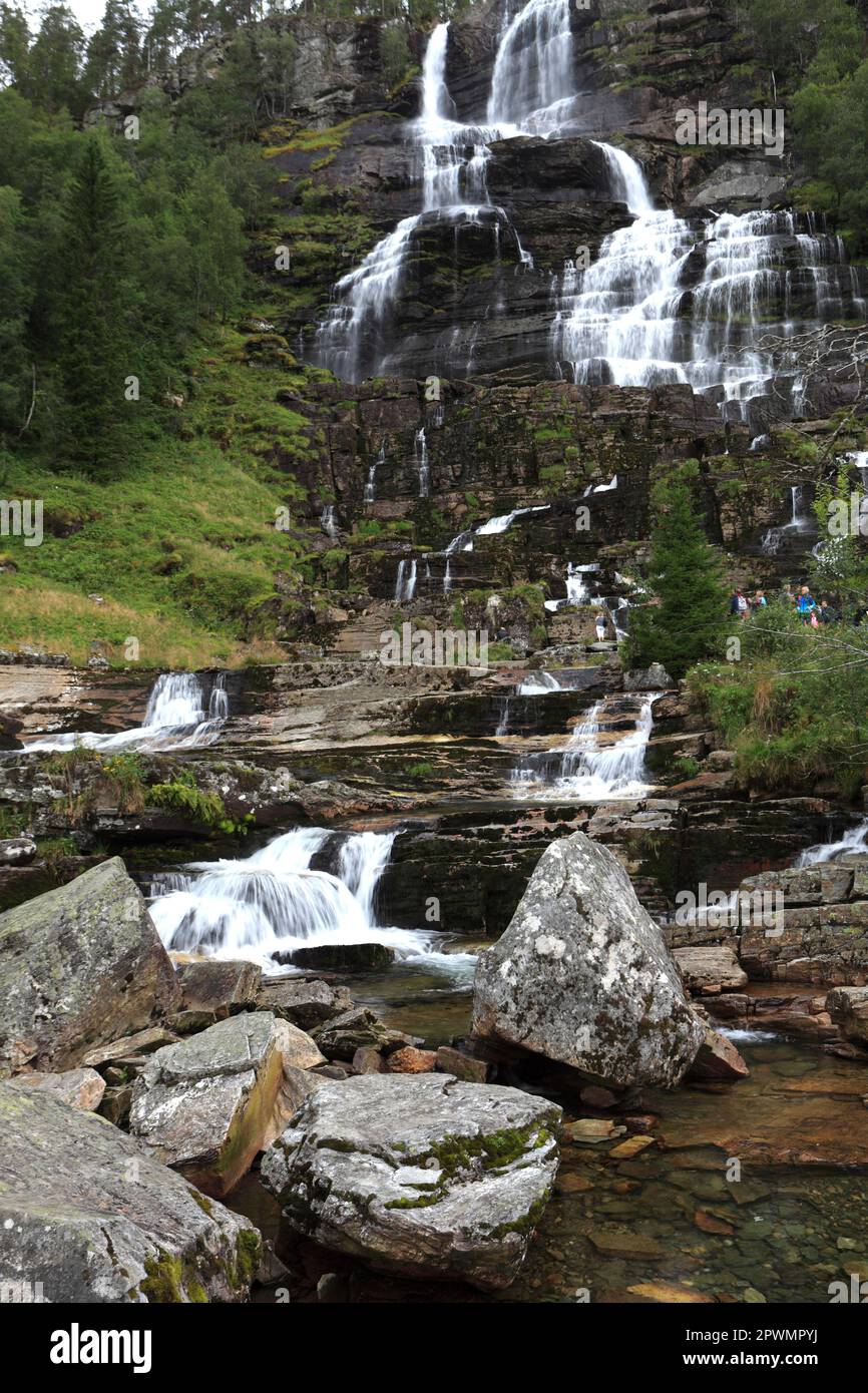 Tvindefossen waterfall; also called Trollafossen, near Voss town ...