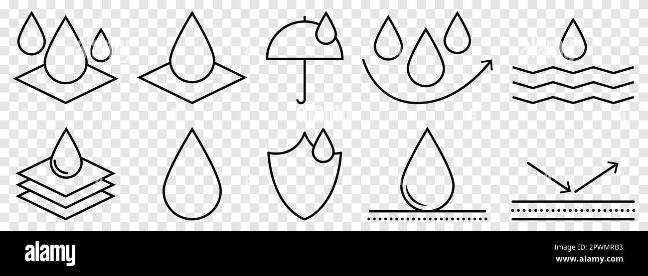 Waterproof line icons set. Vector illustration isolated on transparent ...