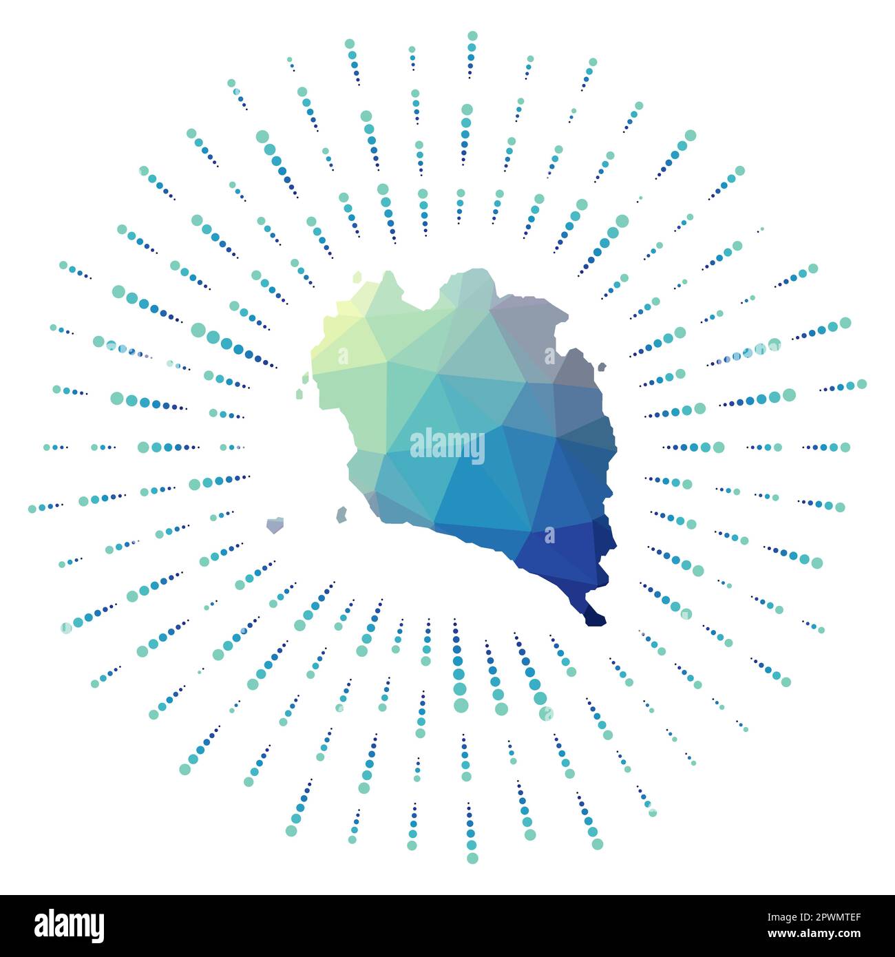 Shape of Ko Pha Ngan, polygonal sunburst. Map of the island with ...