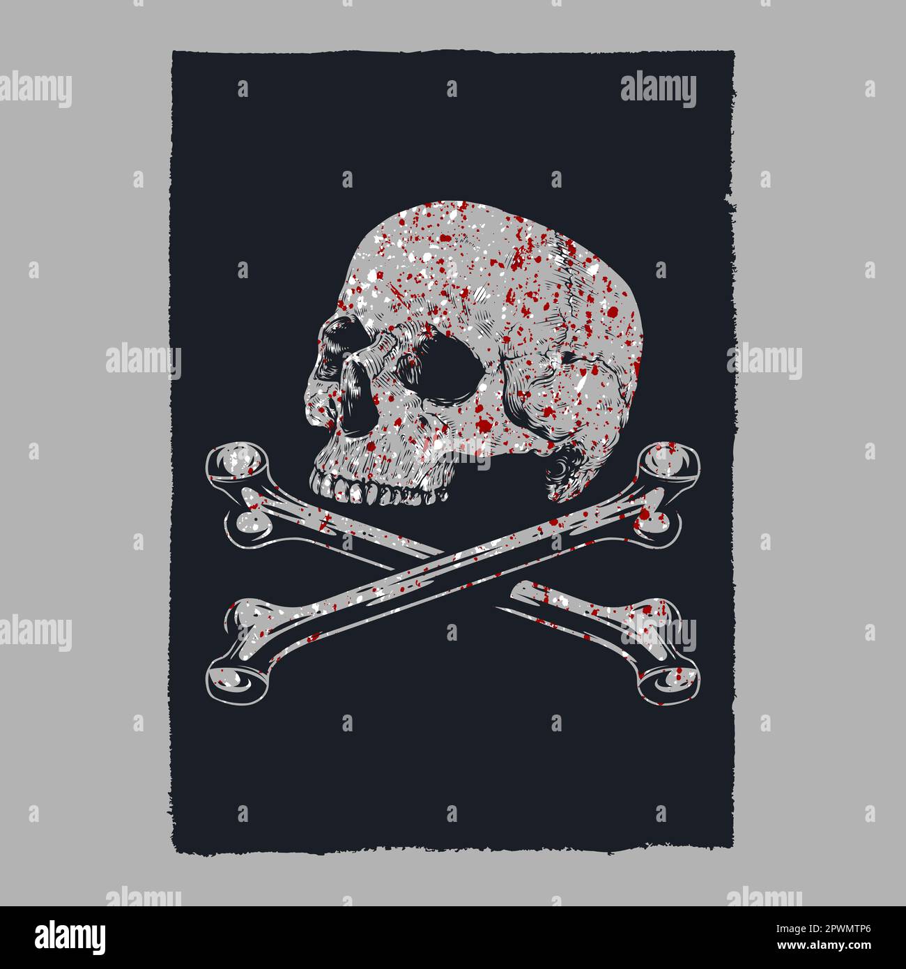 Bloody skull and bone poster design with gritty texture. Editable ...