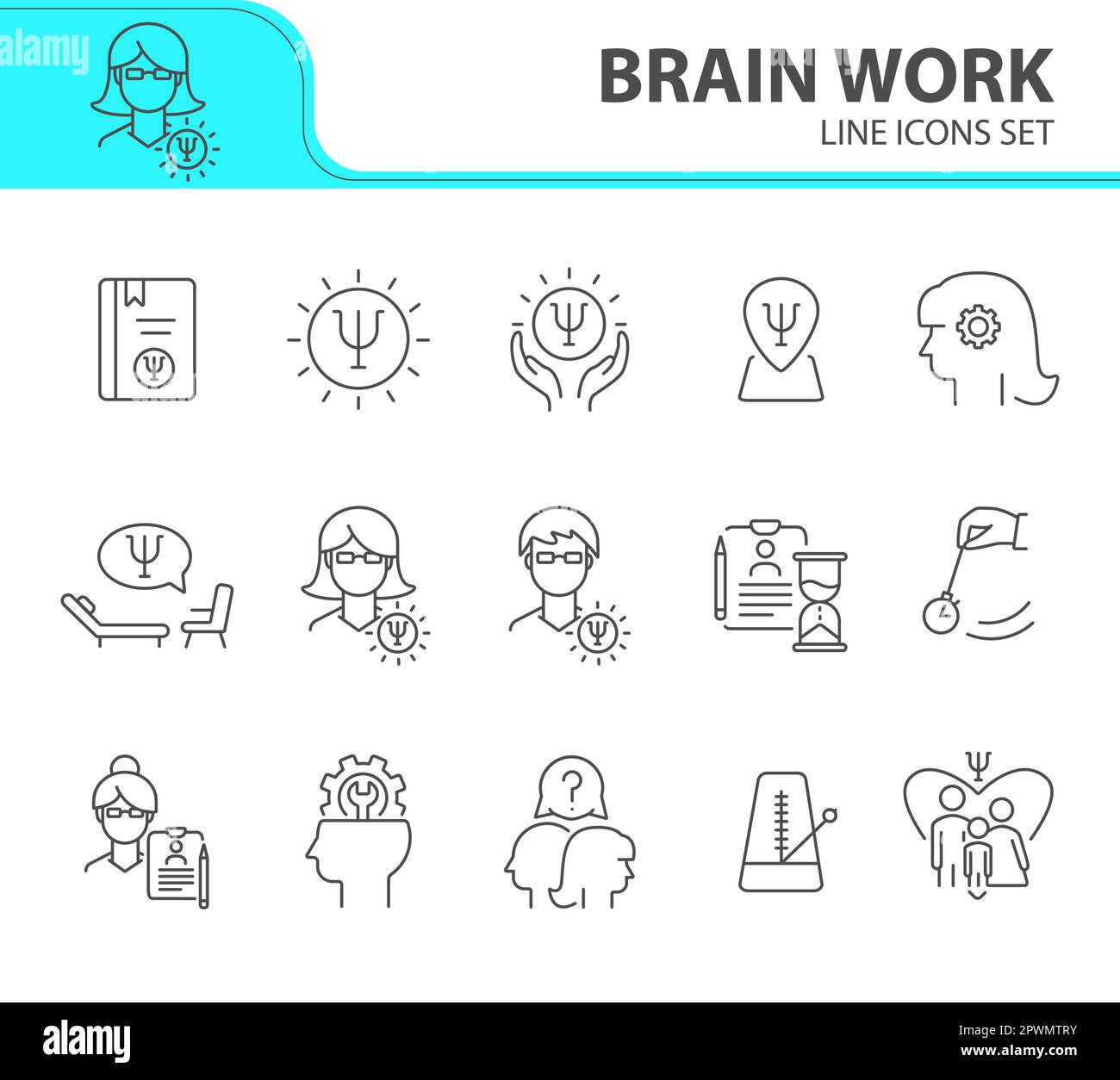 Brain work line icon set Stock Vector Image & Art - Alamy