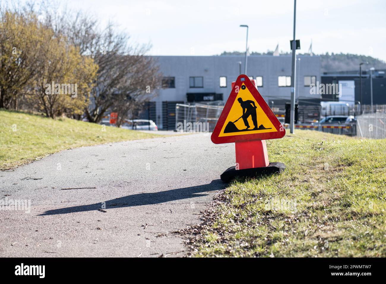 Roadworks sign at a walking path Stock Photo - Alamy