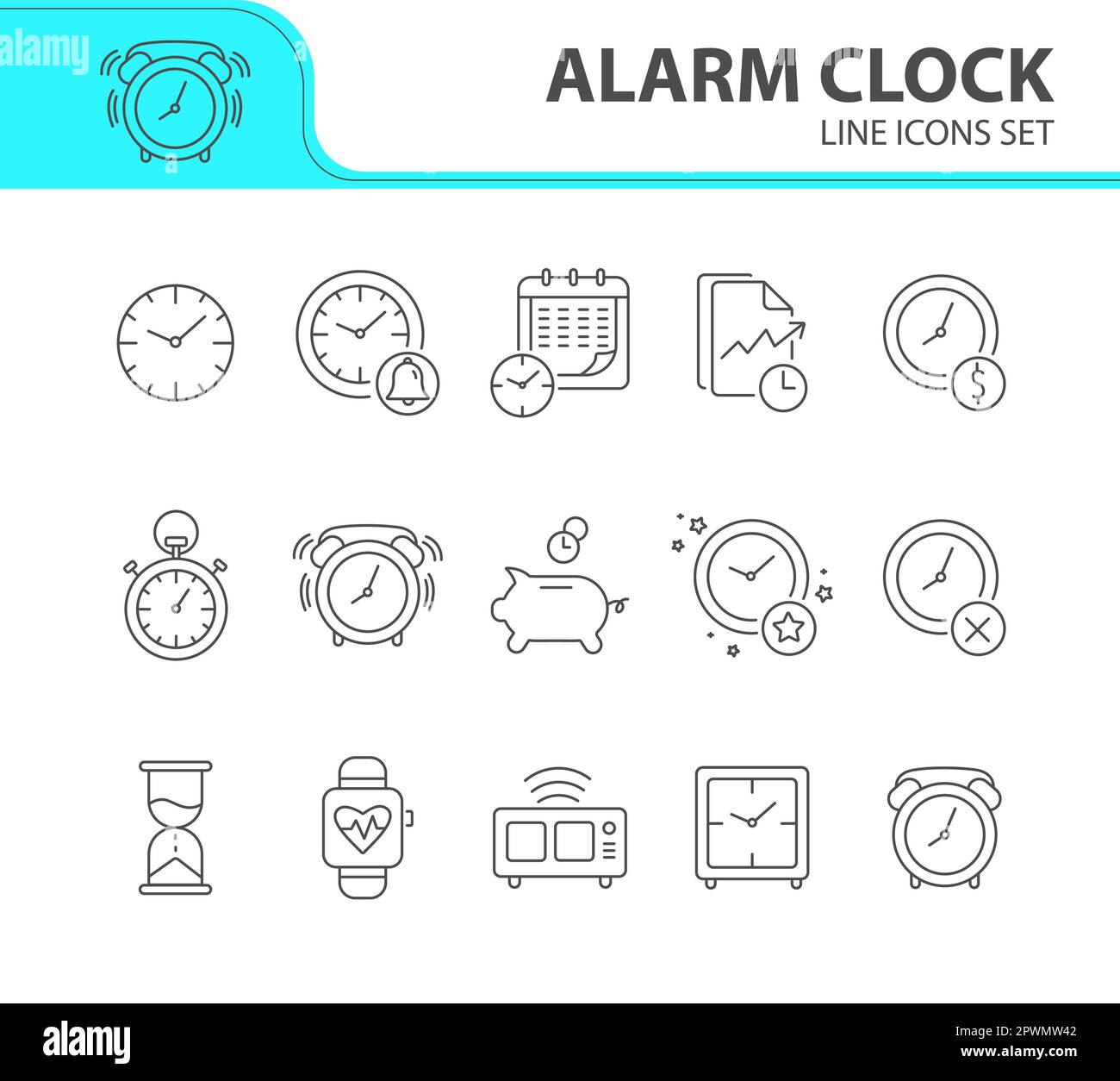 Alarm clock line icon set Stock Vector Image & Art - Alamy
