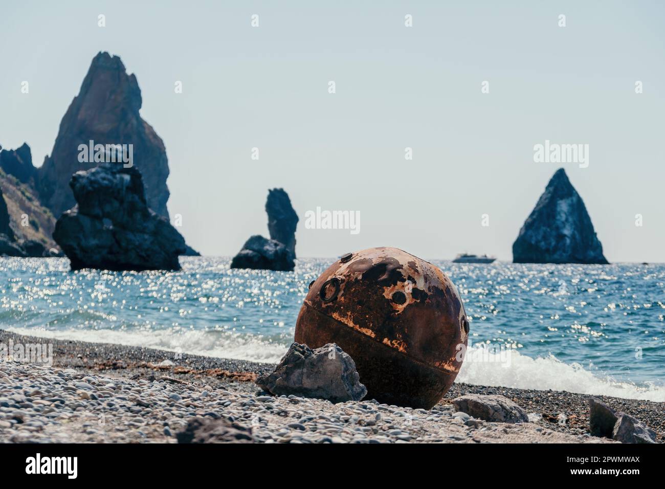 Old rusty sea mine on the beach Stock Photo - Alamy