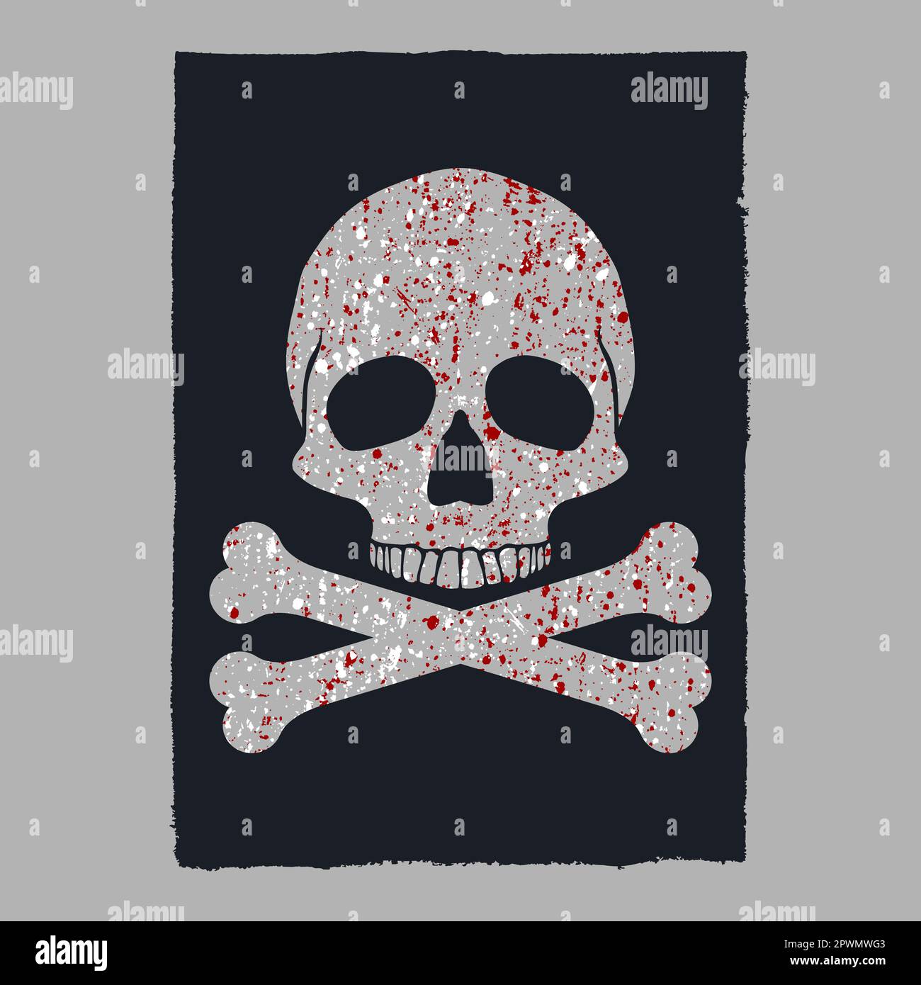 Bloody skull and bone poster design with gritty texture. Editable ...