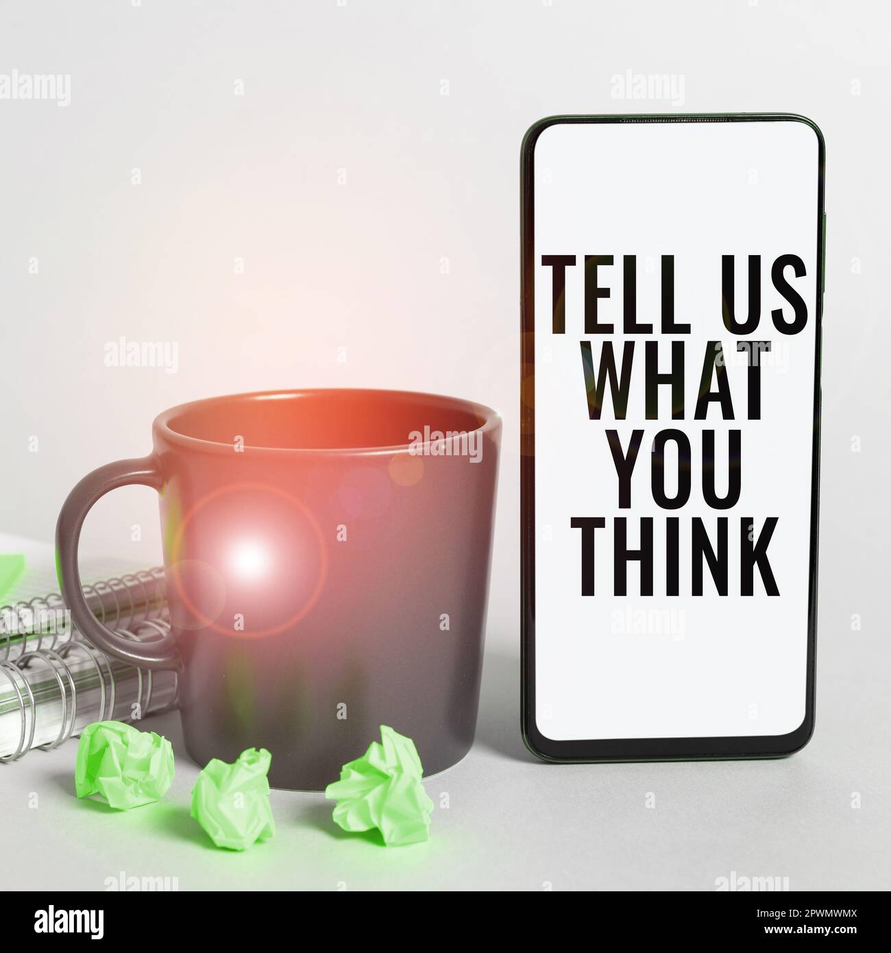 Conceptual caption Tell Us What You Think, Word Written on Express your ...