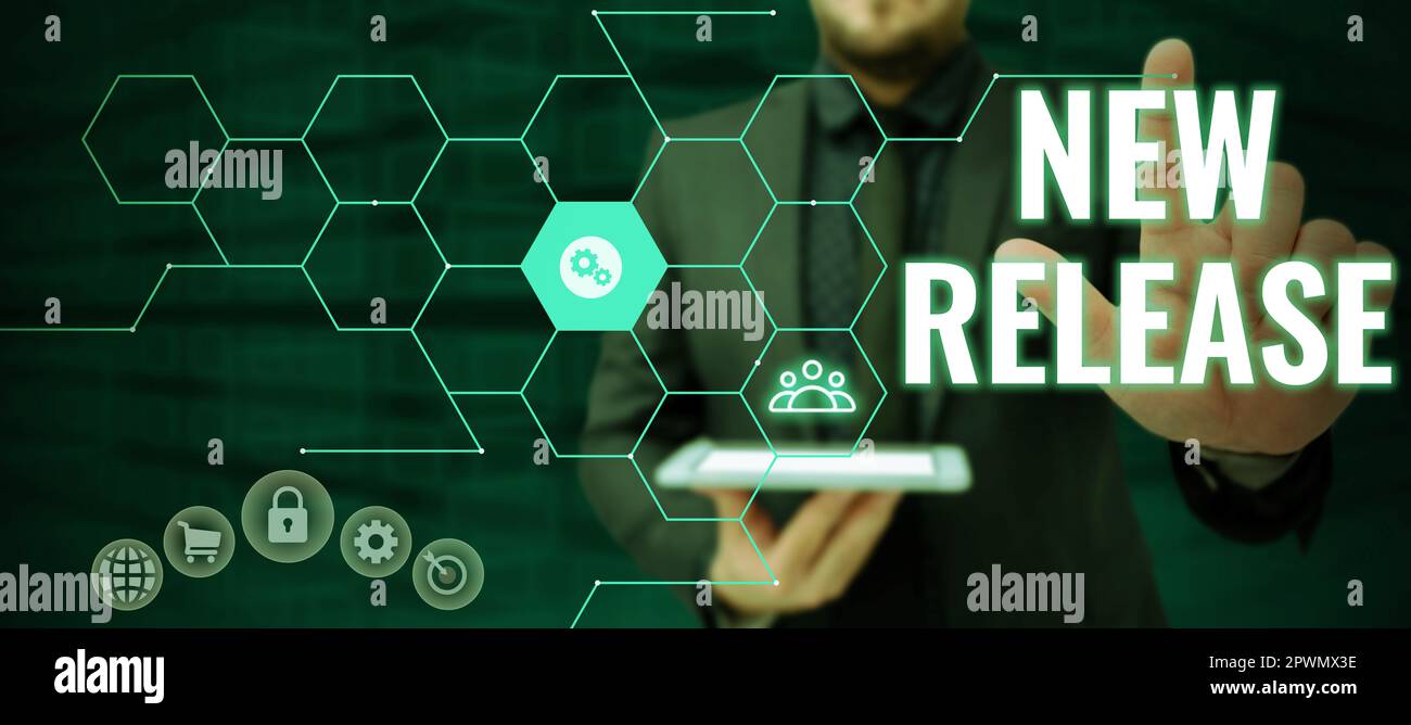Conceptual display New Release, Business approach announcing something ...