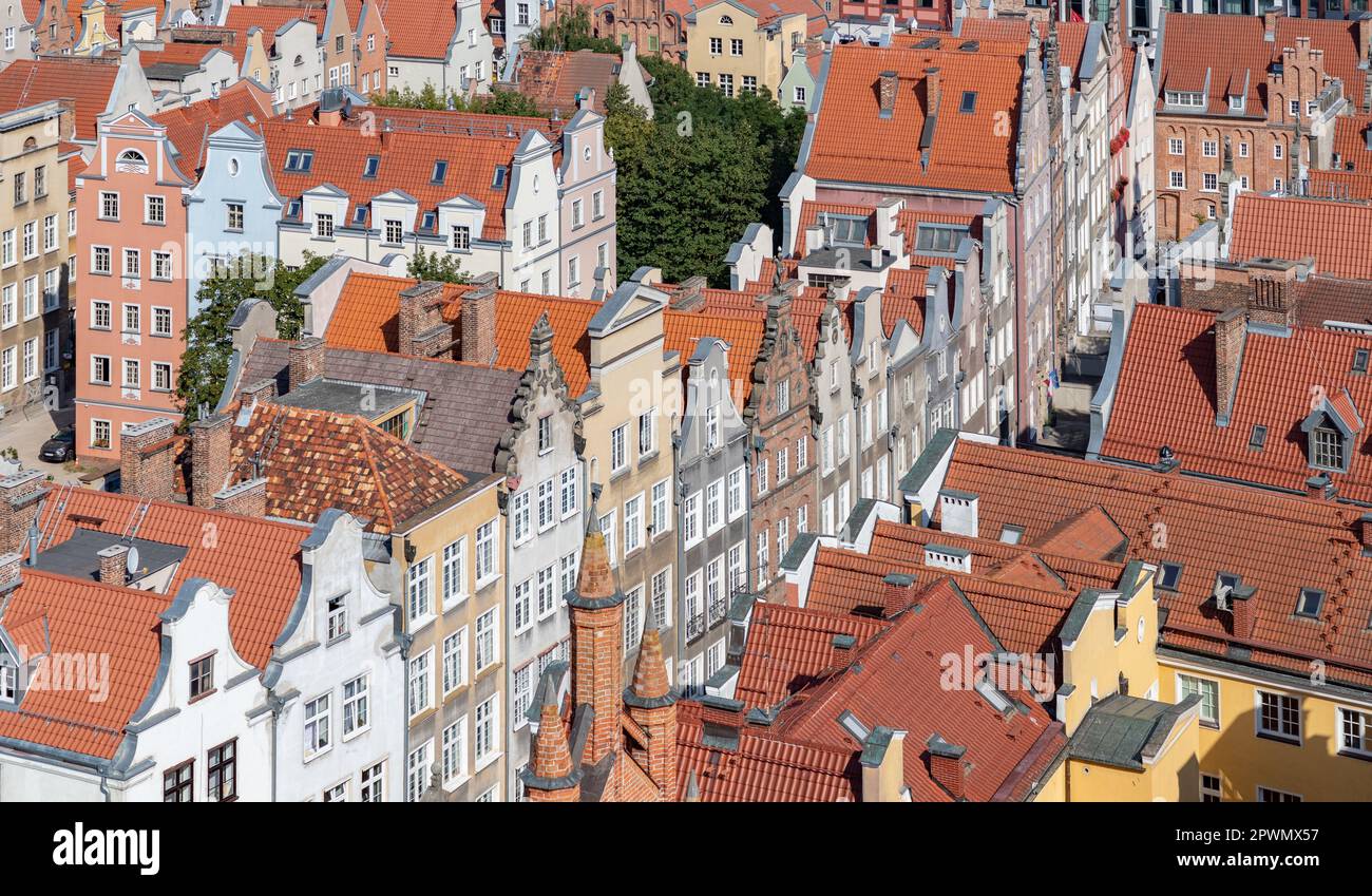 A picture of the architecture and rooftops on the old town of Gdansk ...