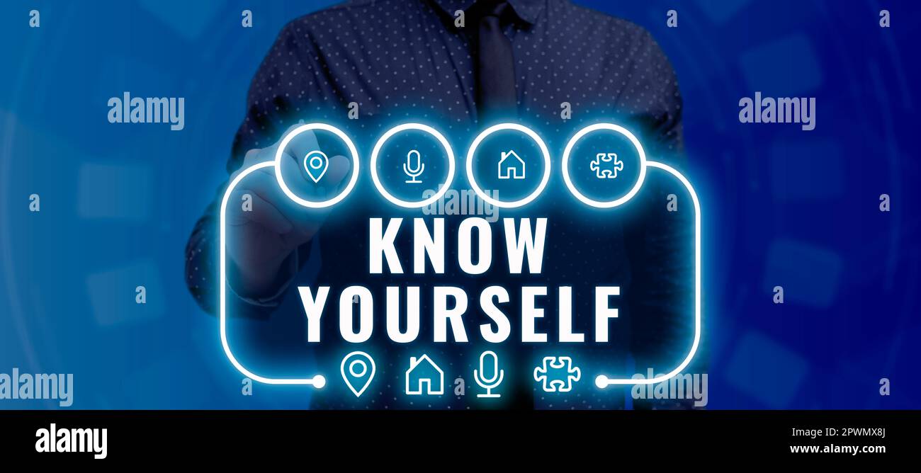 Hand writing sign Know Yourself, Word for Find You Understanding ...