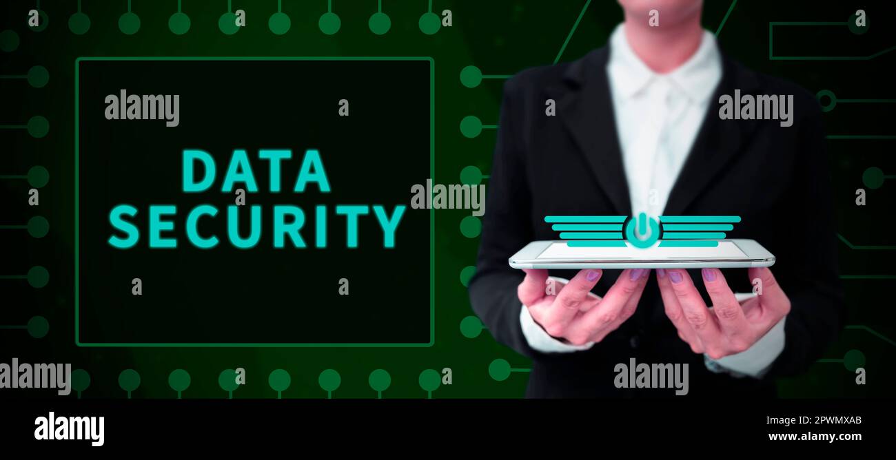 Hand writing sign Data Security, Internet Concept Confidentiality Disk Encryption Backups ...