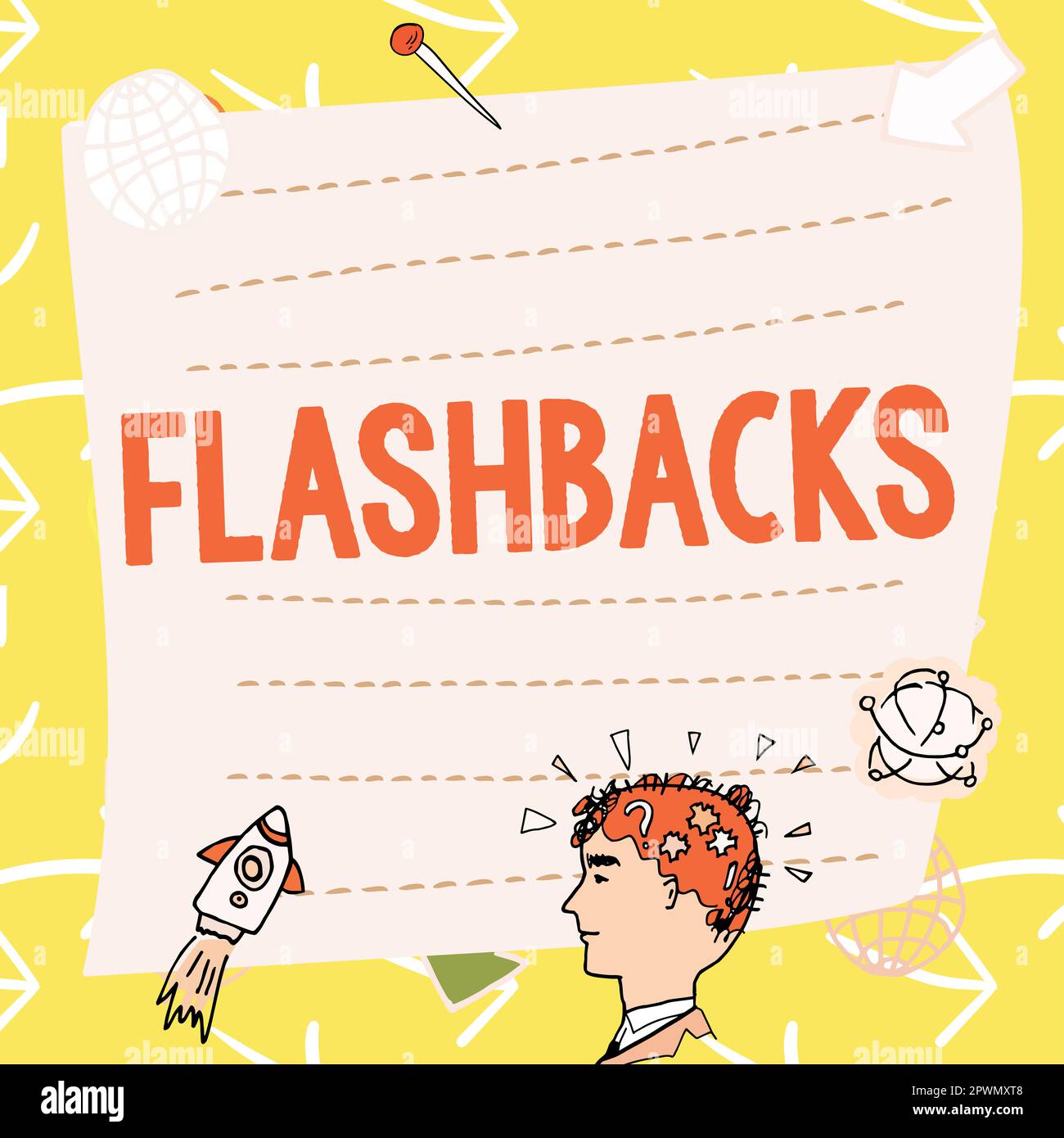 Text caption presenting Flashbacks, Concept meaning interruption of ...