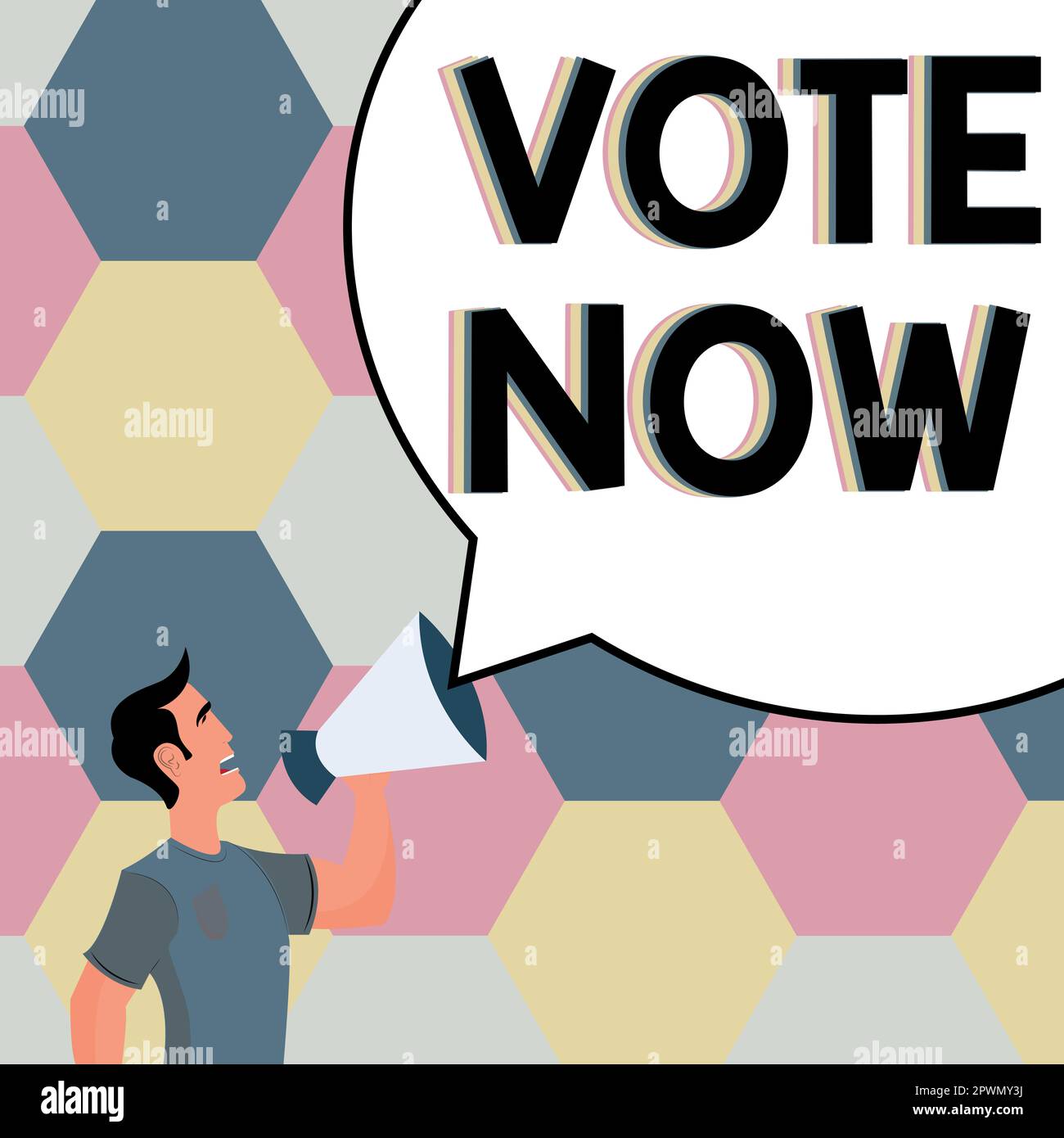 Text caption presenting Vote Now, Word Written on formal indication of ...