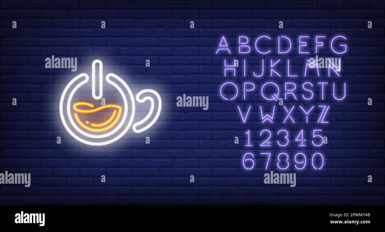 Coffee cup shaped power button neon sign Stock Vector Image & Art - Alamy