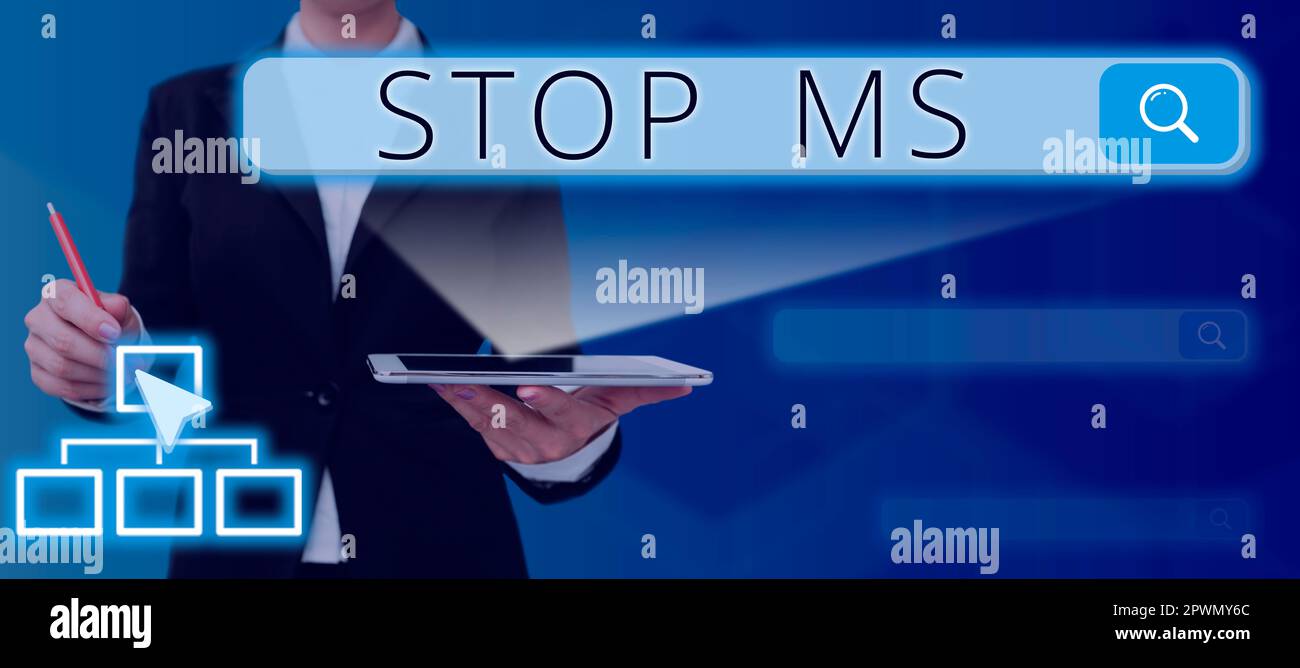 Hand writing sign Stop Ms, Concept meaning prevent disease marked by ...
