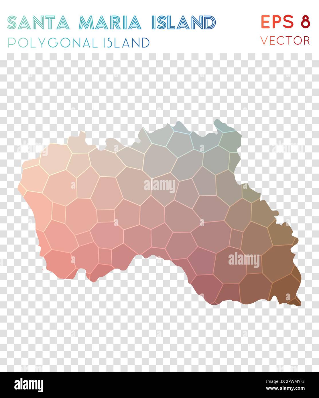 Santa Maria Island polygonal map, mosaic style island. Magnetic low ...