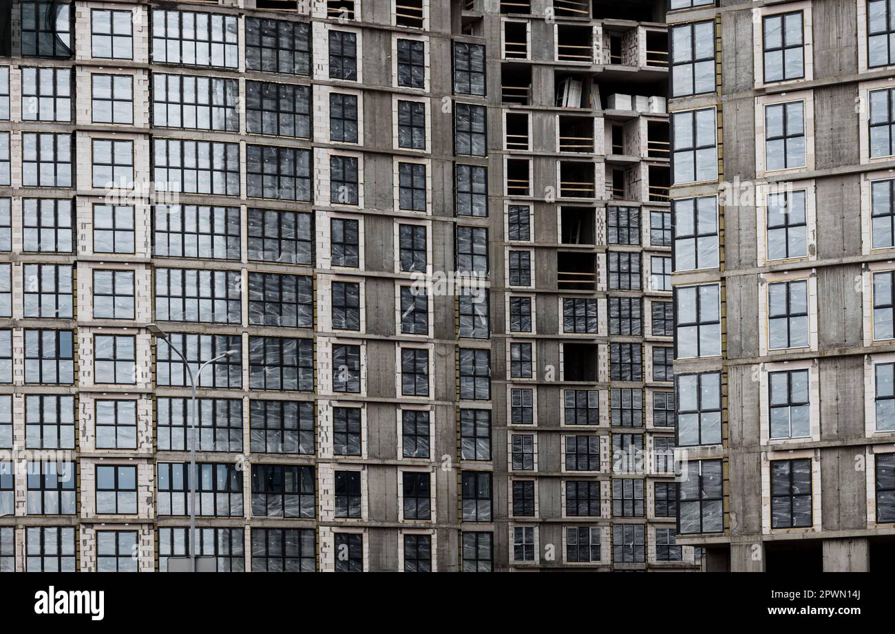 concrete core of a tall apartment building under construction. new ...