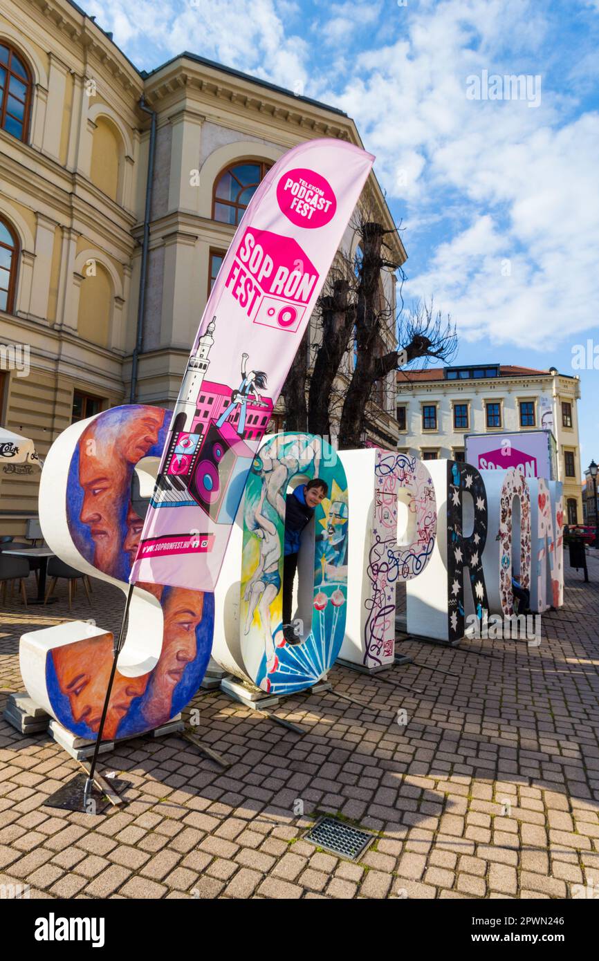 SopronFest and big SOPRON letters in front of Liszt Ferenc Konferencia ...