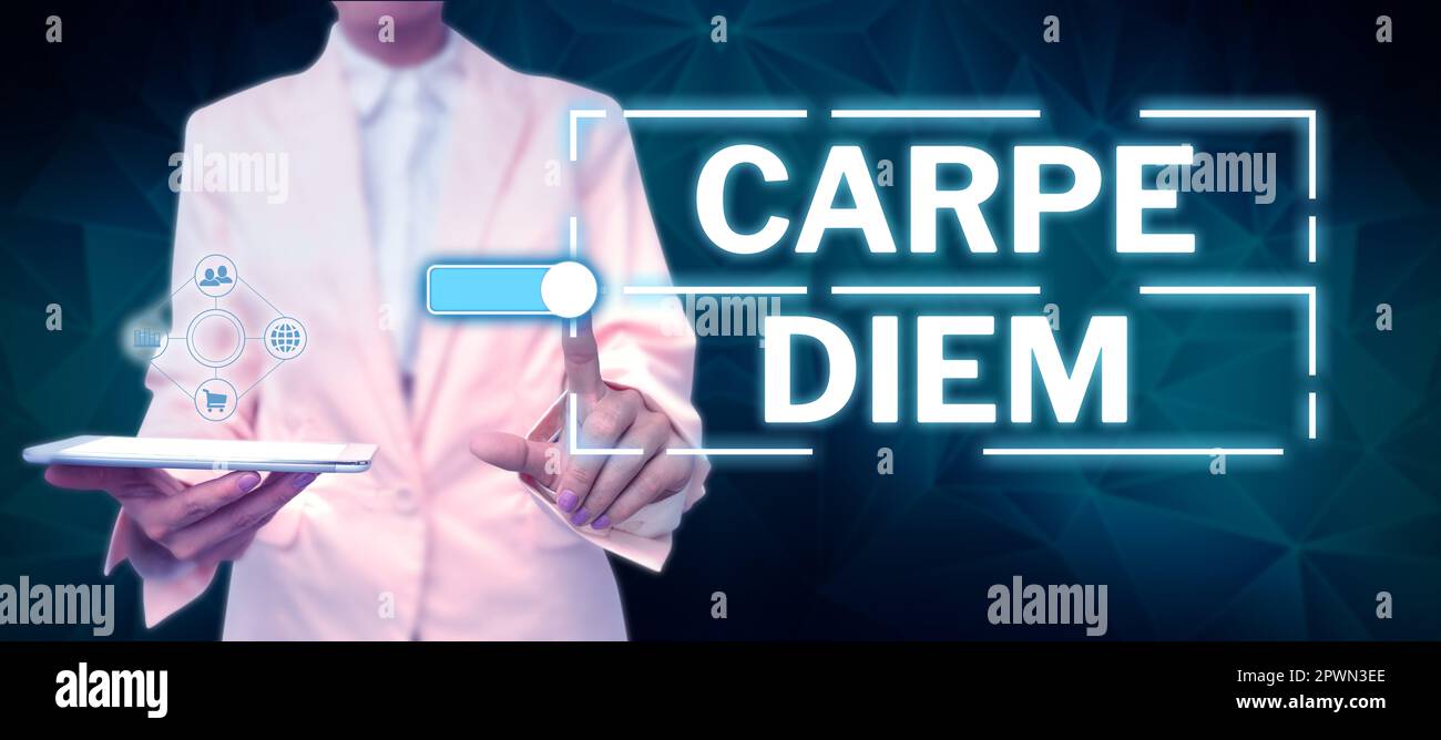 Conceptual display Carpe Diem, Word Written on public festival which ...