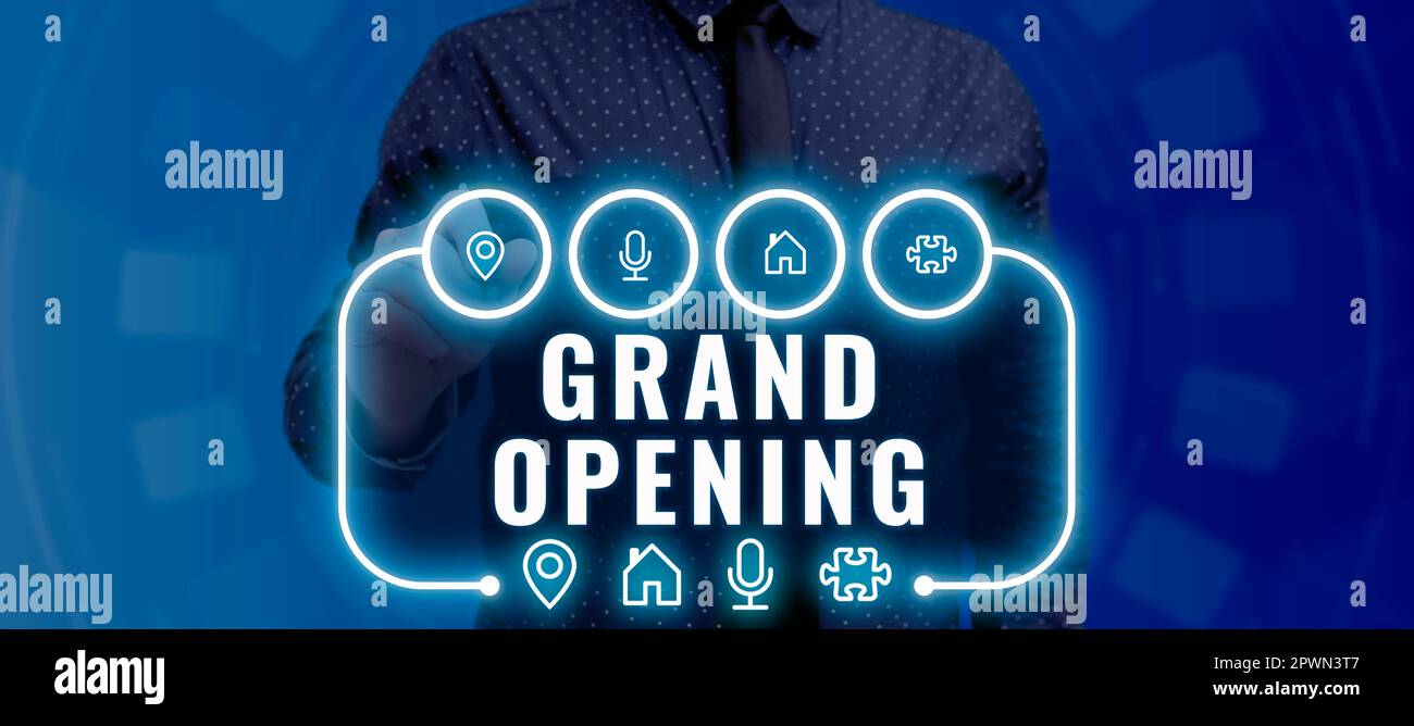 Inspiration showing sign Grand Opening, Business overview Ribbon ...