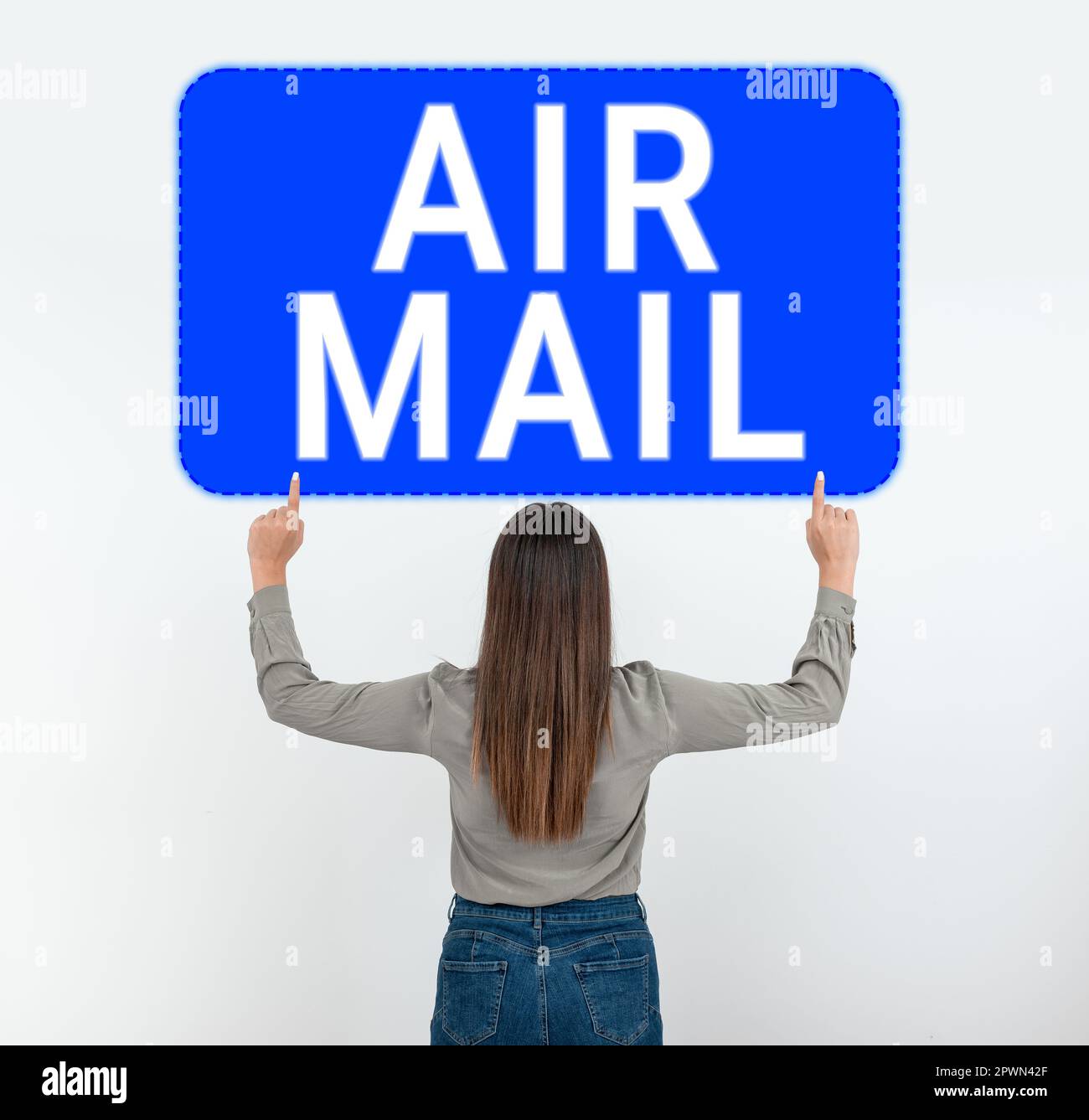 Text sign showing Air Mail, Concept meaning the bags of letters and ...