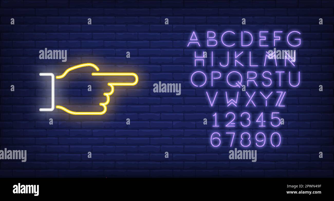 Hand pointing aside neon sign Stock Vector Image & Art - Alamy