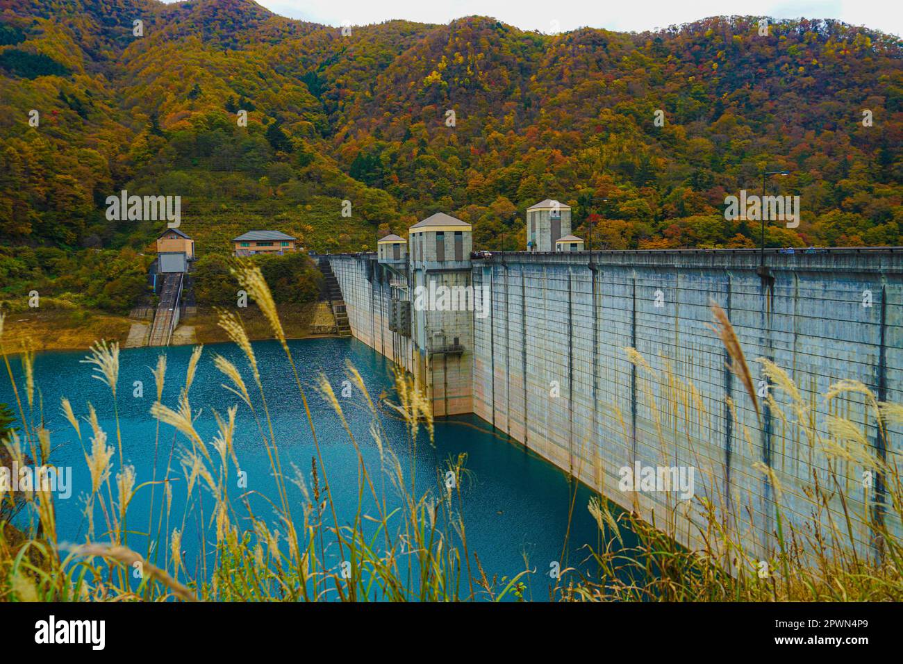 Shinkawa Dam and Autumn Mountains. Shooting Location: Gunma Prefecture Stock Photo - Alamy