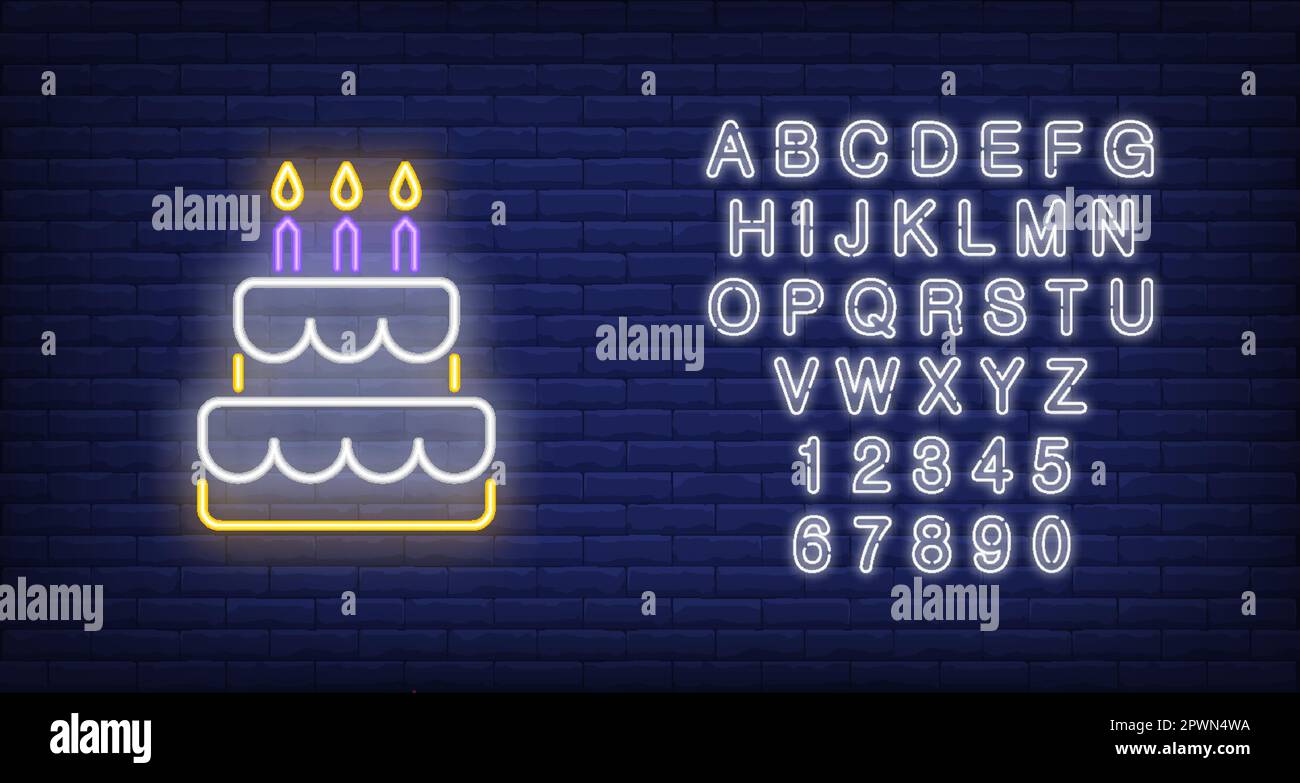 Birthday cake neon sign Stock Vector Image & Art - Alamy
