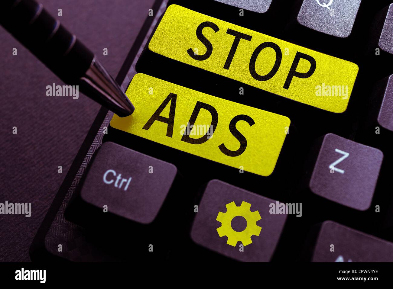 Conceptual caption Stop Ads, Word for program that will remove ...