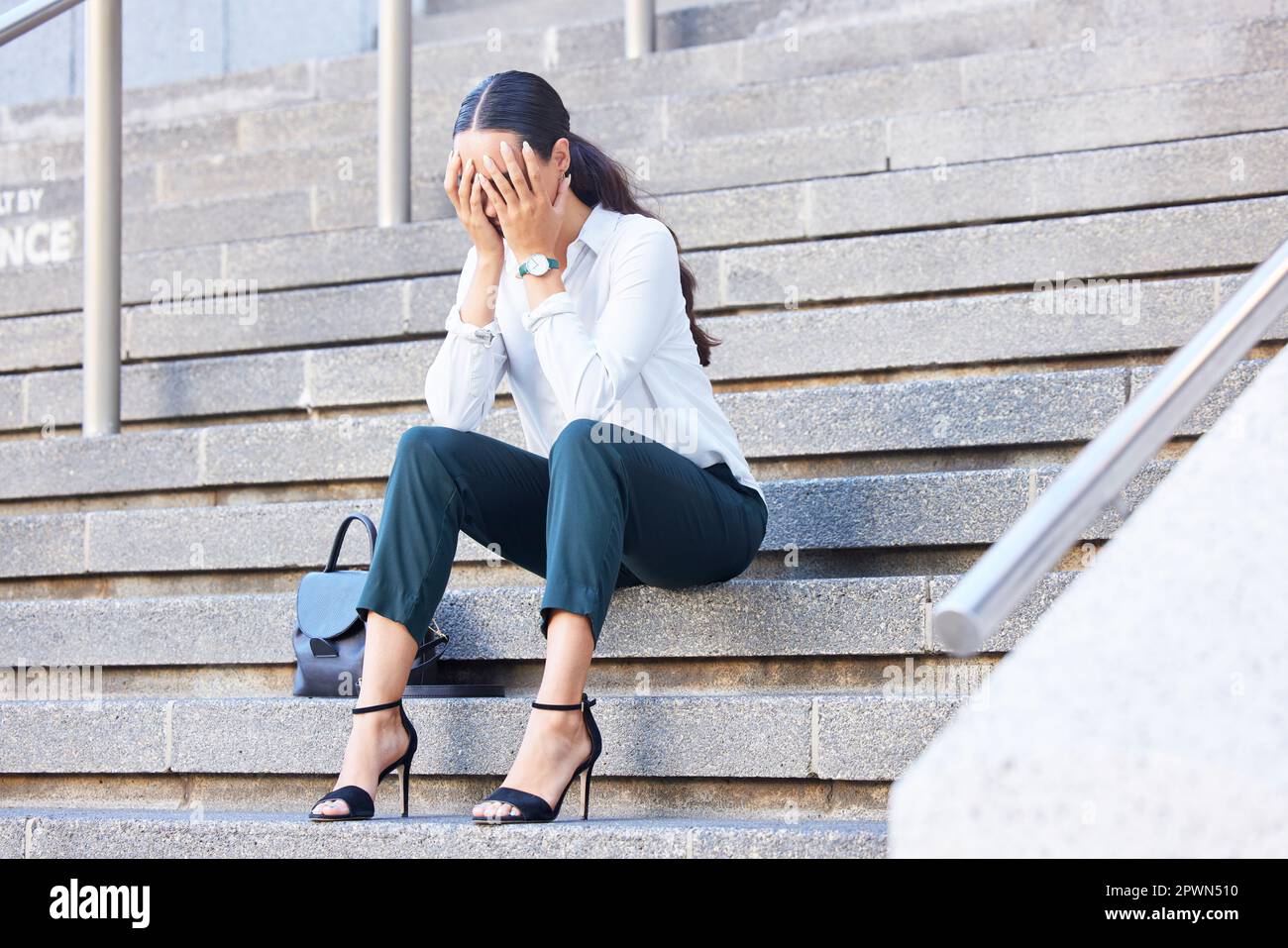 Woman cry stairs hi-res stock photography and images - Alamy