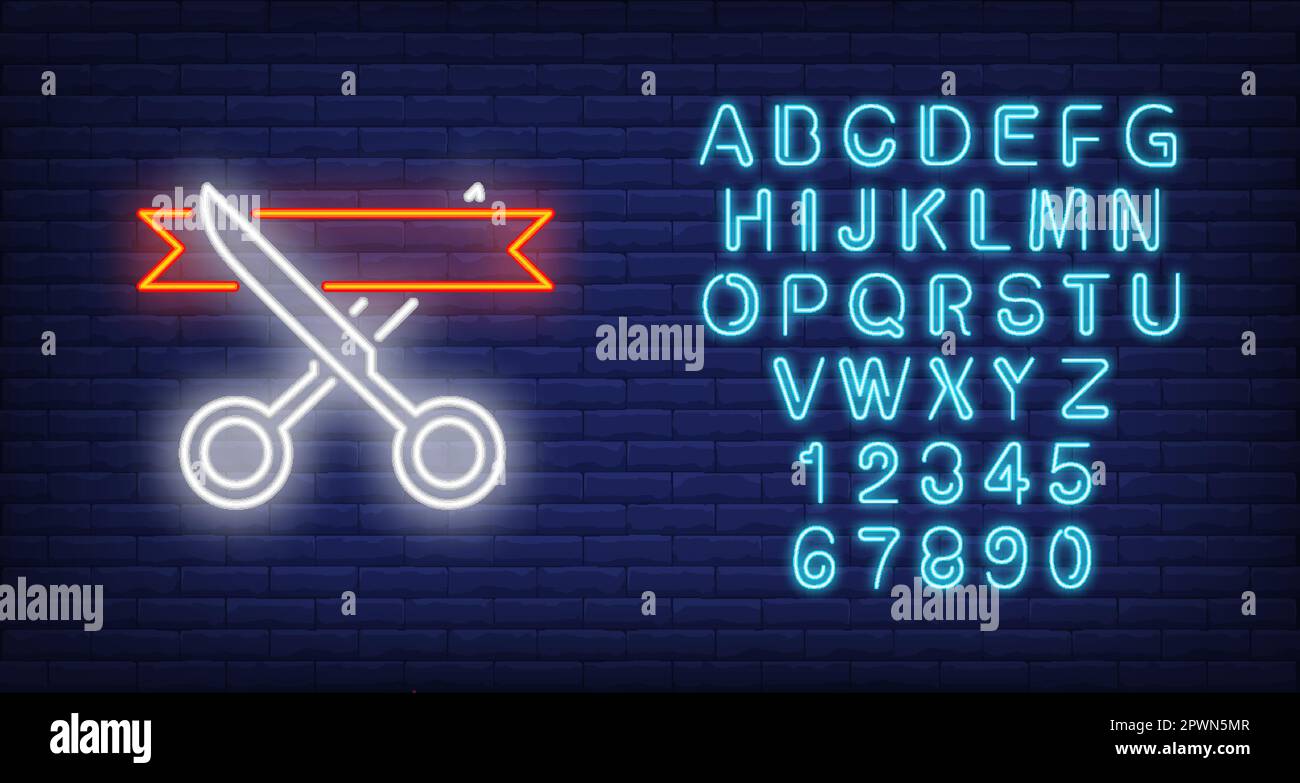 Scissors cutting tape neon sign Stock Vector Image & Art - Alamy