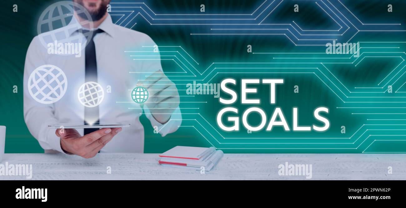 Text caption presenting Set Goals, Word Written on Defining or ...