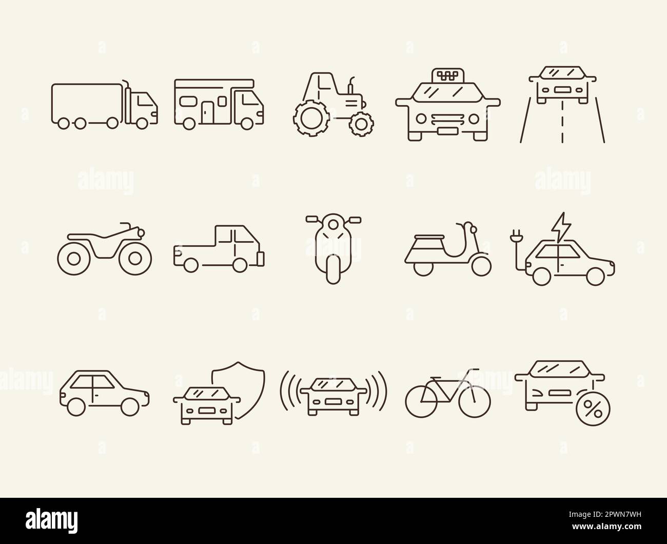 Car driving line icon set. Camper, bike Stock Vector Image & Art - Alamy