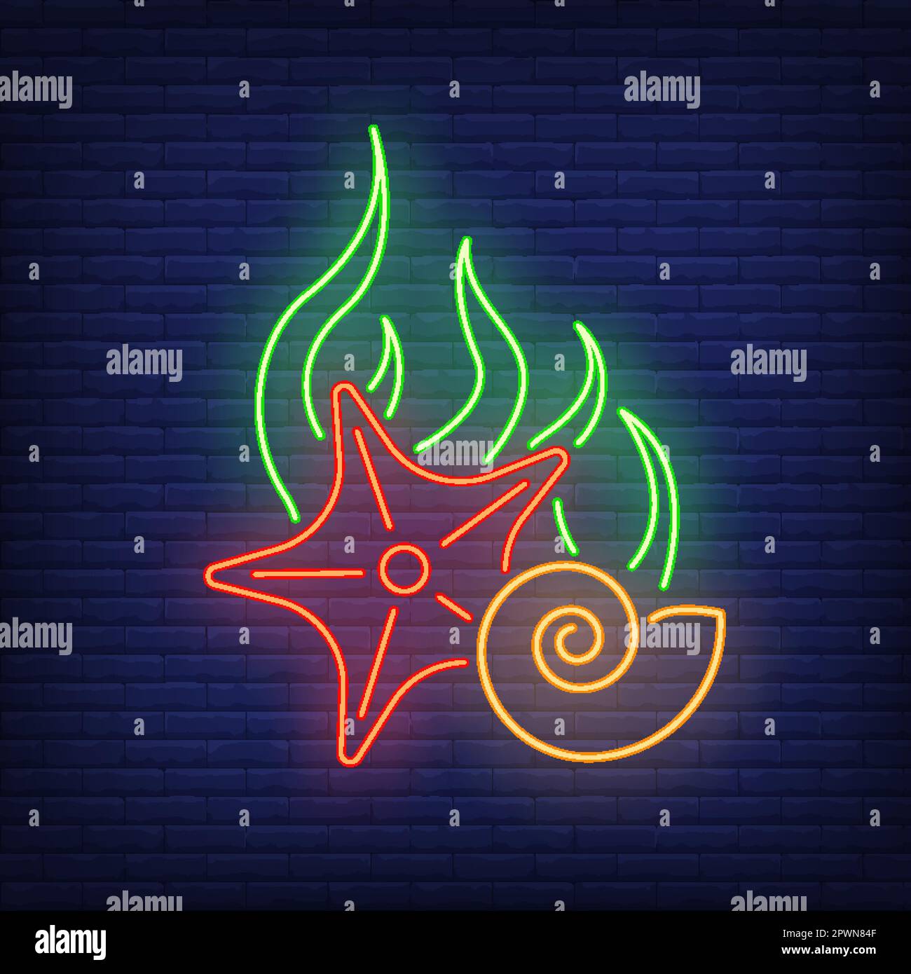 Starfish, algae and shell neon sign Stock Vector Image & Art - Alamy