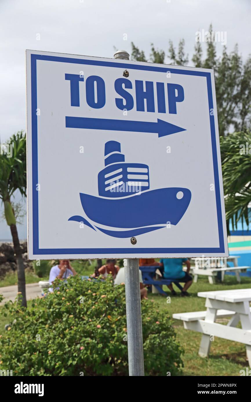 To ship sign in harbour, Barbados Stock Photo - Alamy