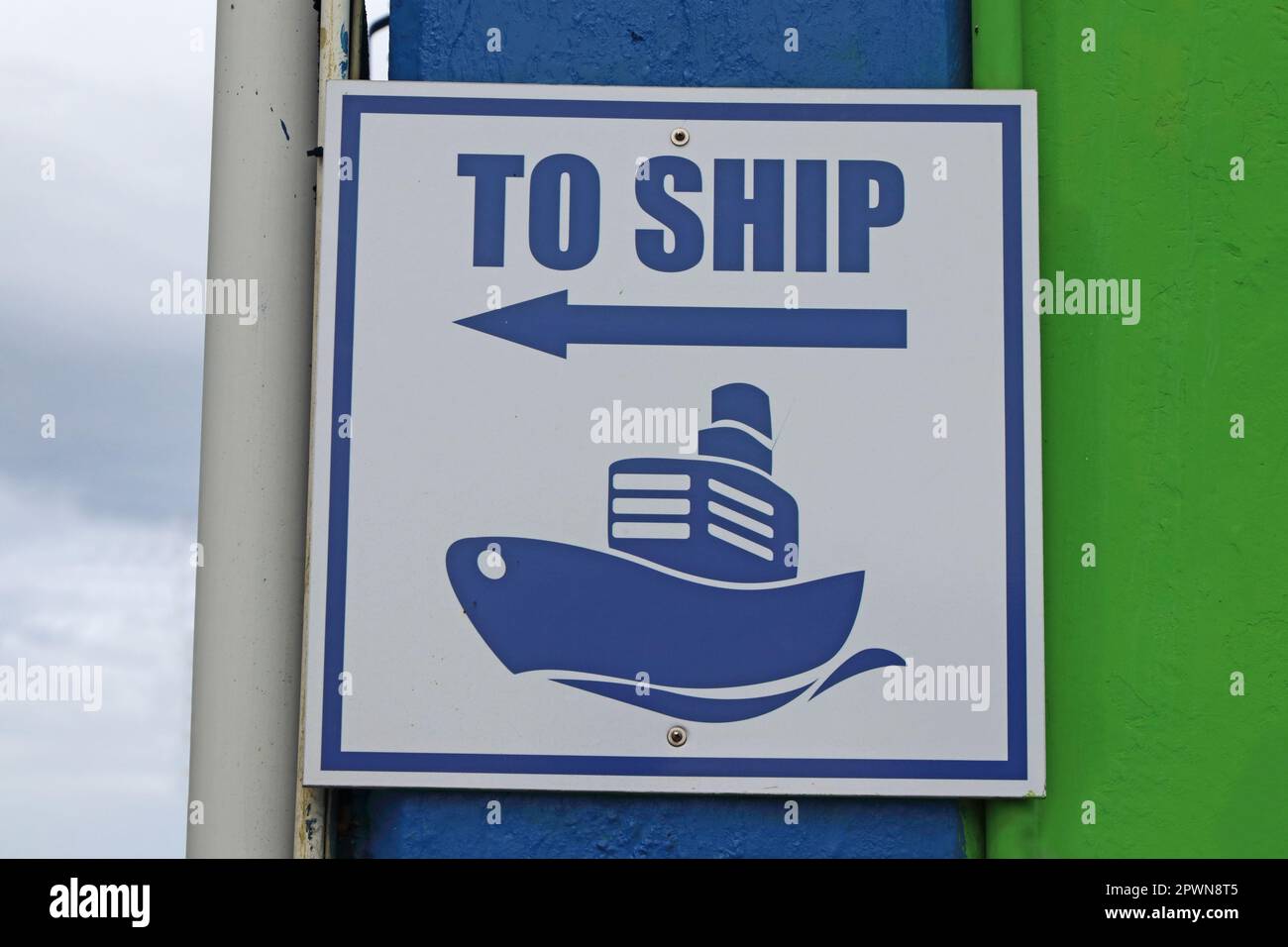 To ship sign in harbour, Barbados Stock Photo - Alamy