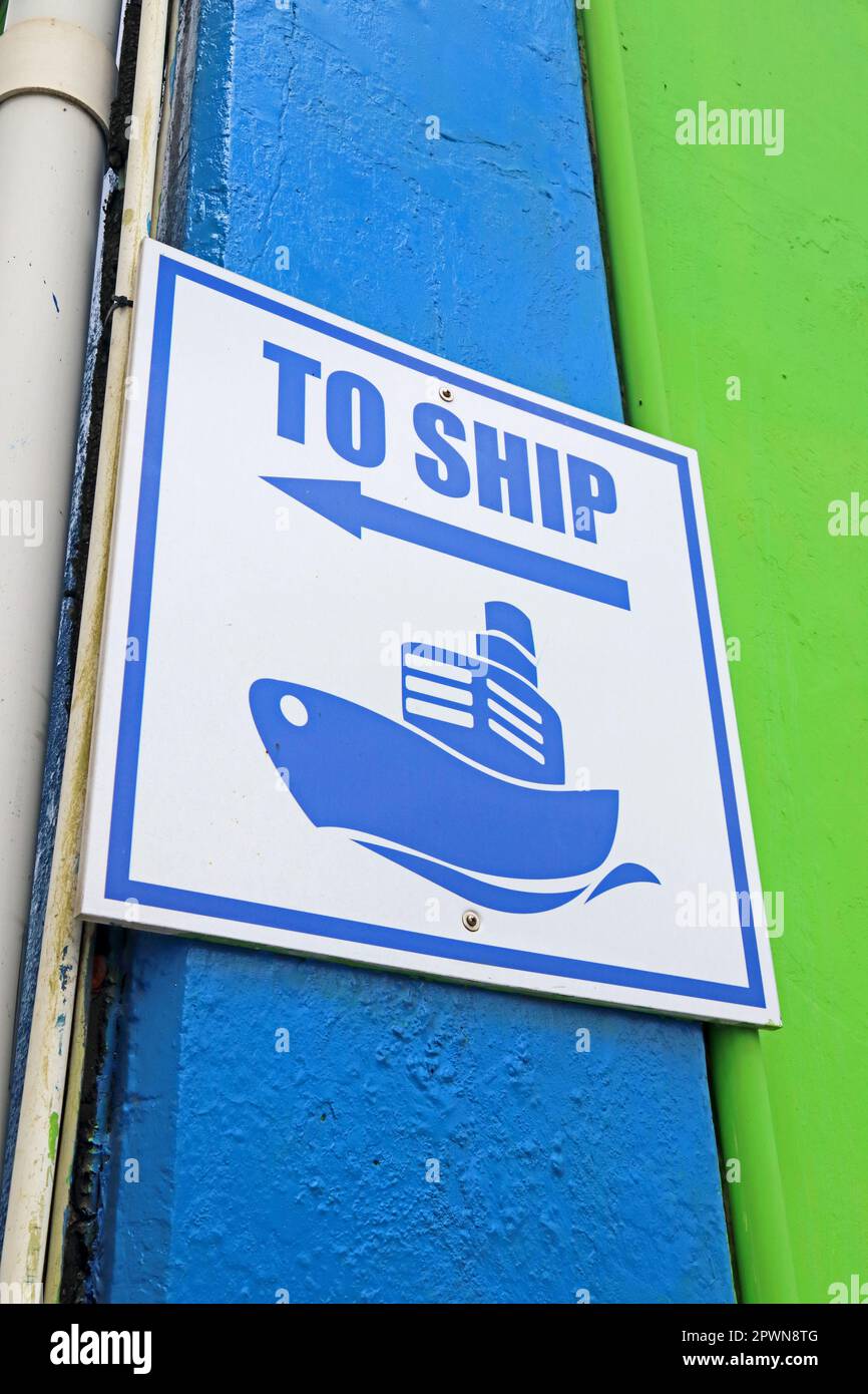To ship sign in harbour, Barbados Stock Photo - Alamy
