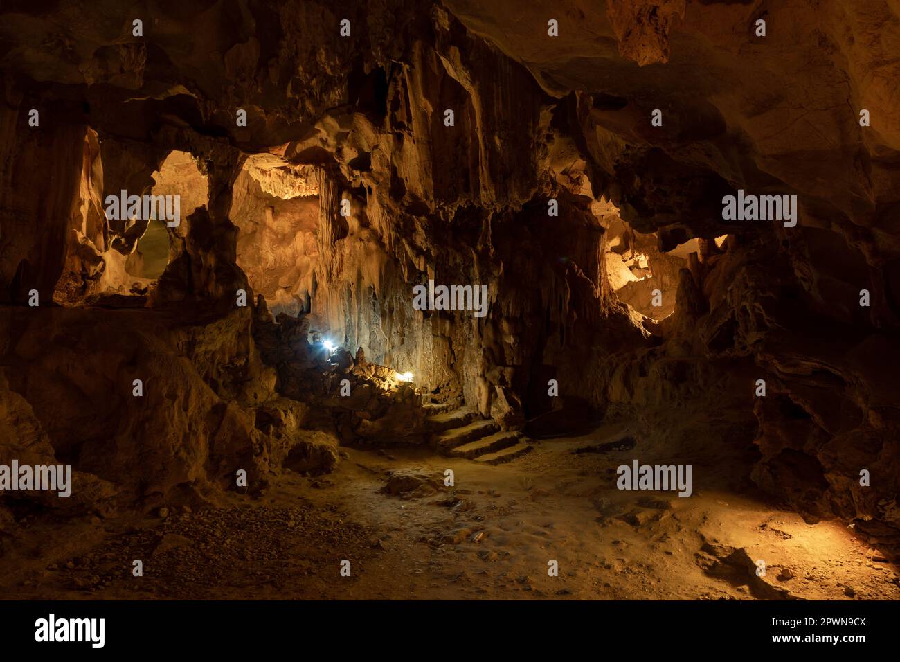 Interior of the Thien Canh Son cave with its stalagtites and ...