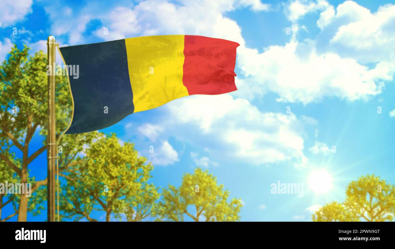 flag of Chad at sunny day, love and peace symbol - nature 3D rendering ...