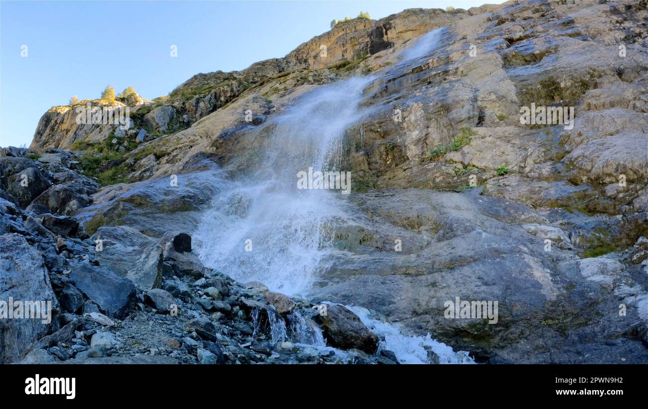 beautiful mountain ridge highland fast water fall at summer day - photo ...